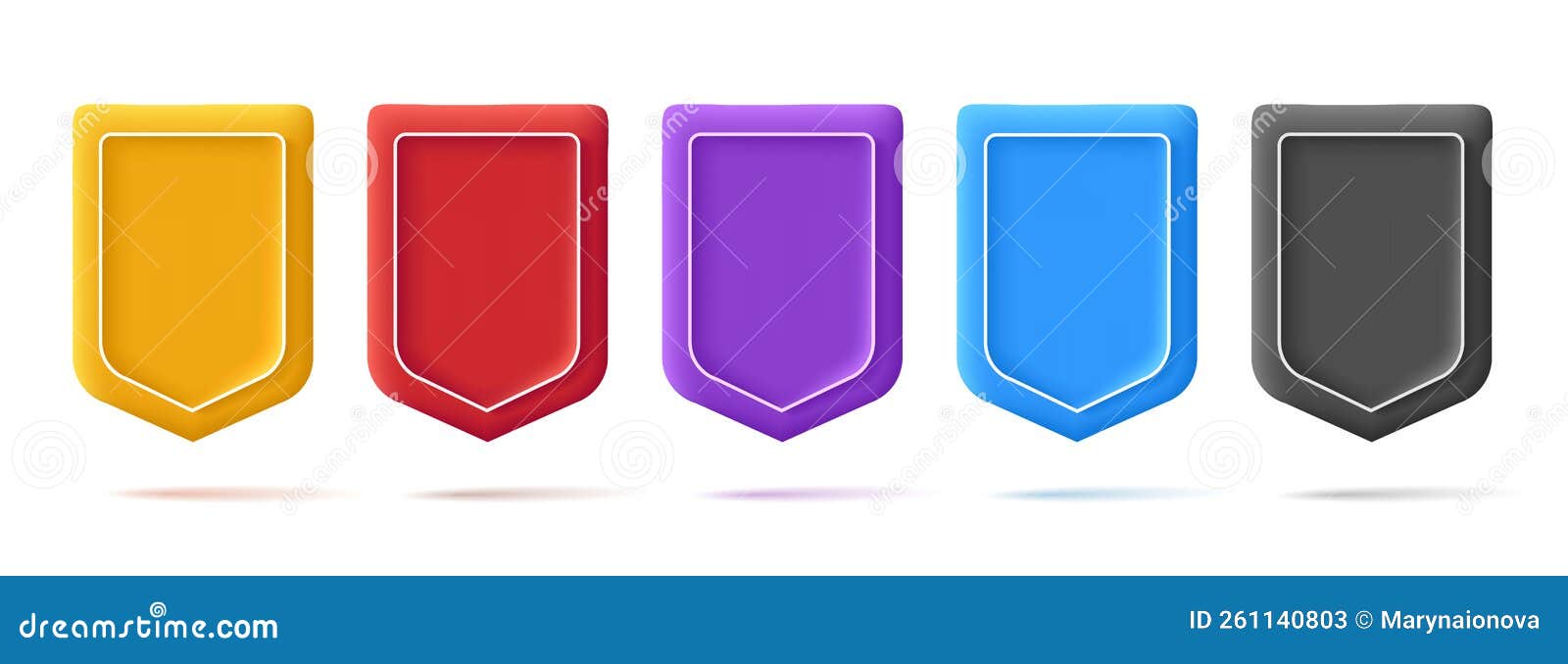 3d Render Shields Icon Set, Empty Security Shape, Isolated Stock Vector ...