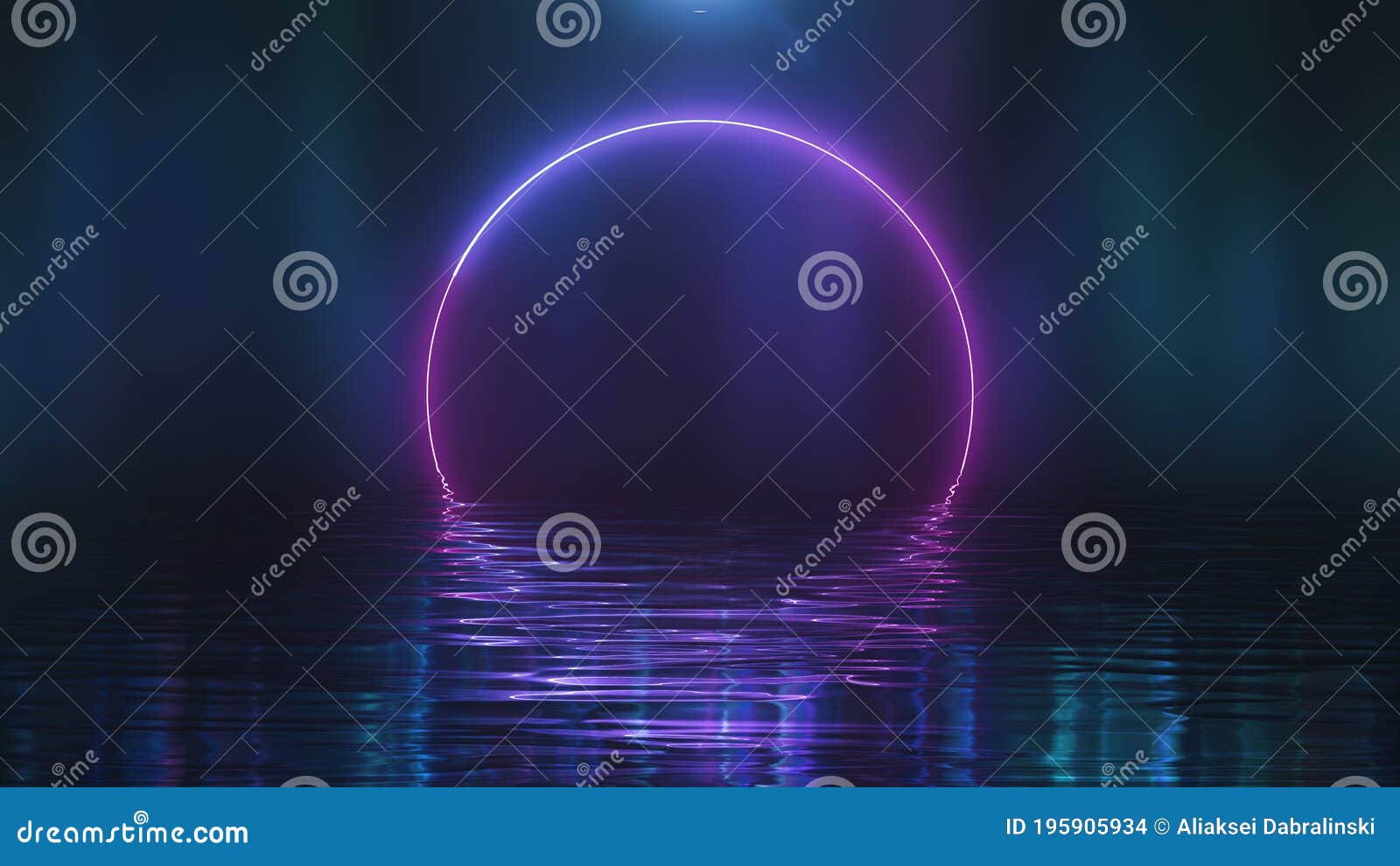 3d Render Shining Pink Neon Circle Over Water Stock Illustration ...
