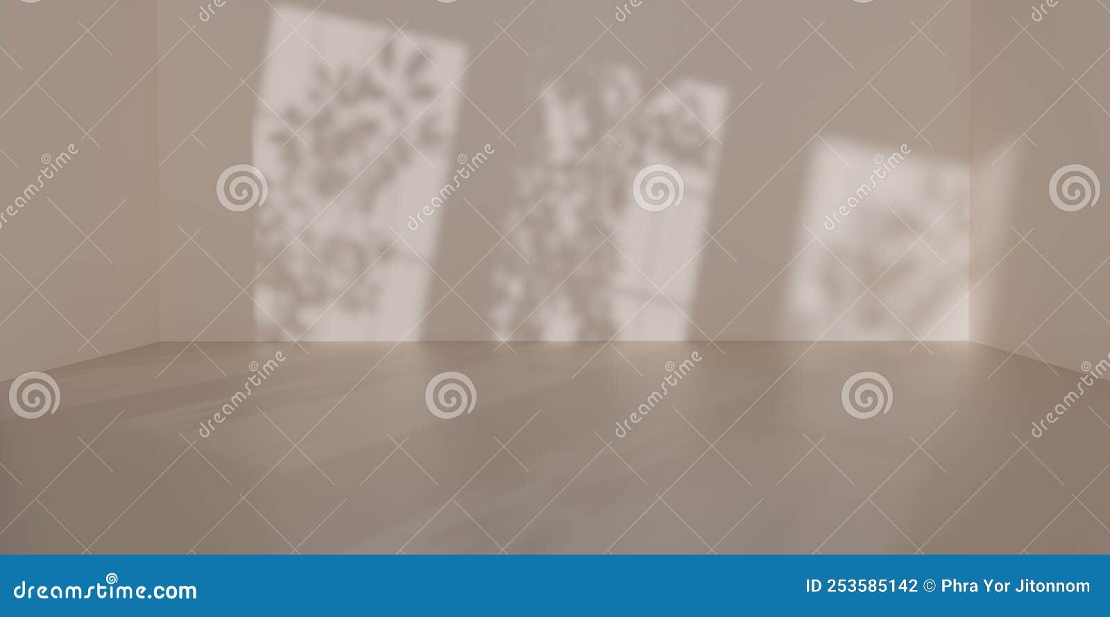 3D Render Shiny Beige Empty Room with Light and Shadow on Studio ...