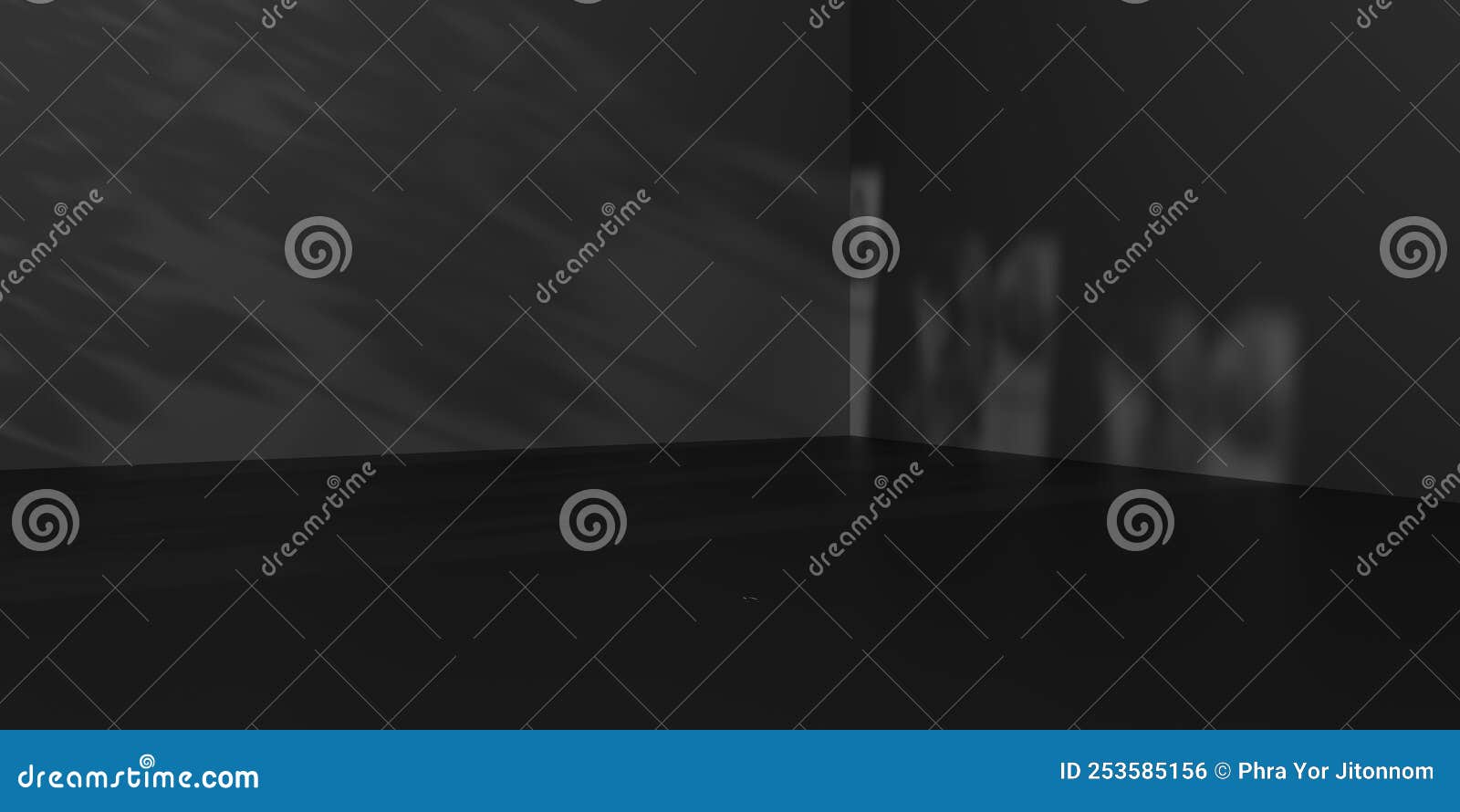 3D Render Shiny Black Empty Room with Light and Shadow on Studio ...