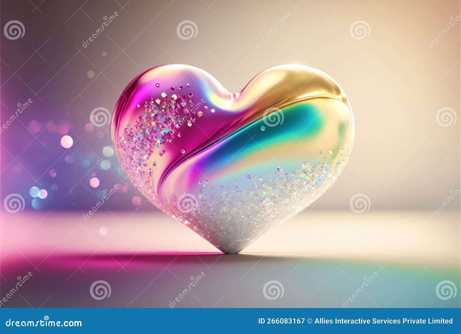 3D Render of Shiny Colorful Glittery Heart Shape on Rainbow Stock ...