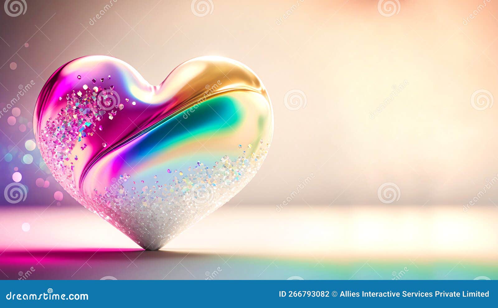 3D Render of Shiny Colorful Glittery Heart Shape on Rainbow Stock ...