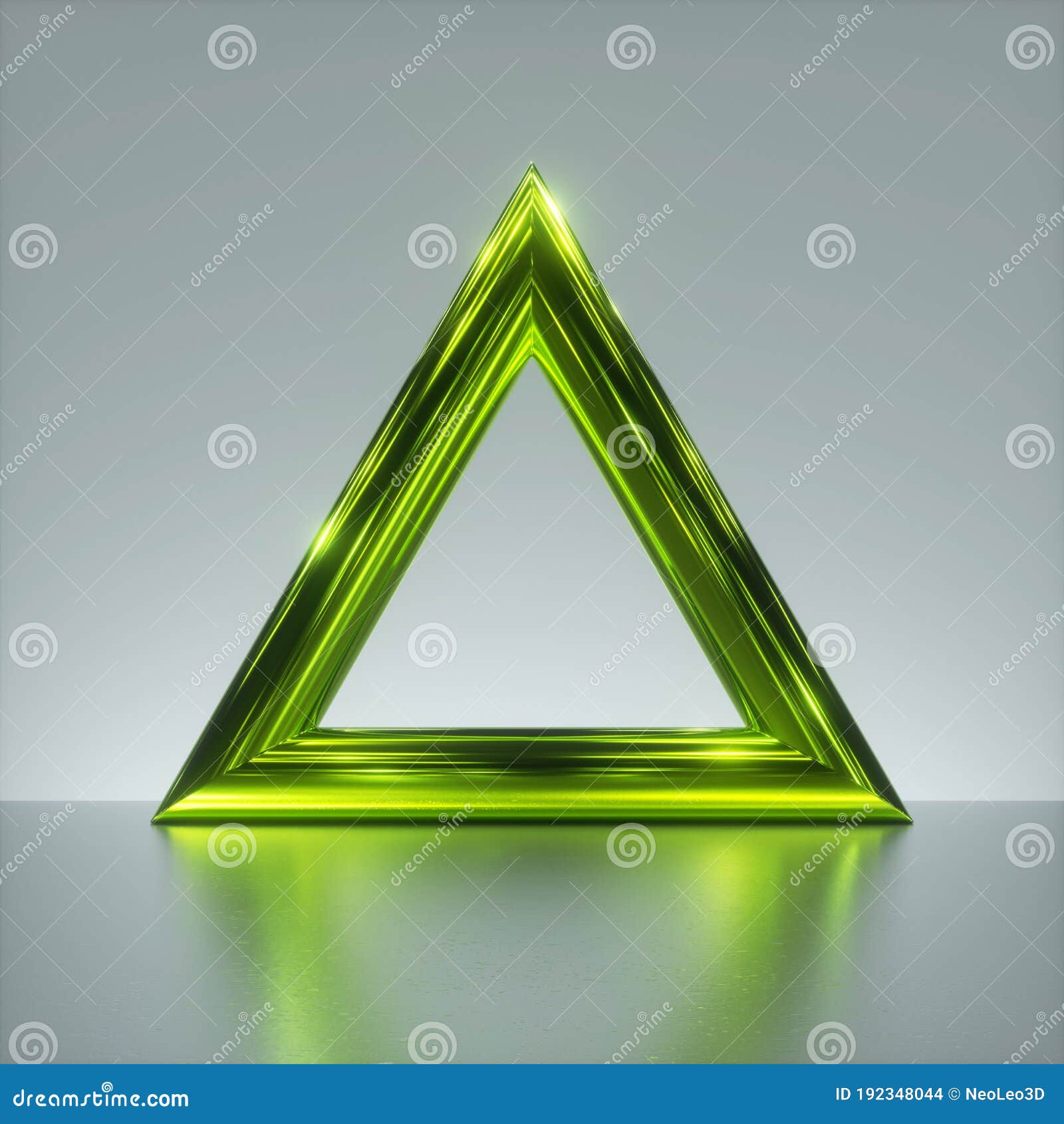 3d Render, Shiny Metallic Green Triangle, Abstract Primitive ...