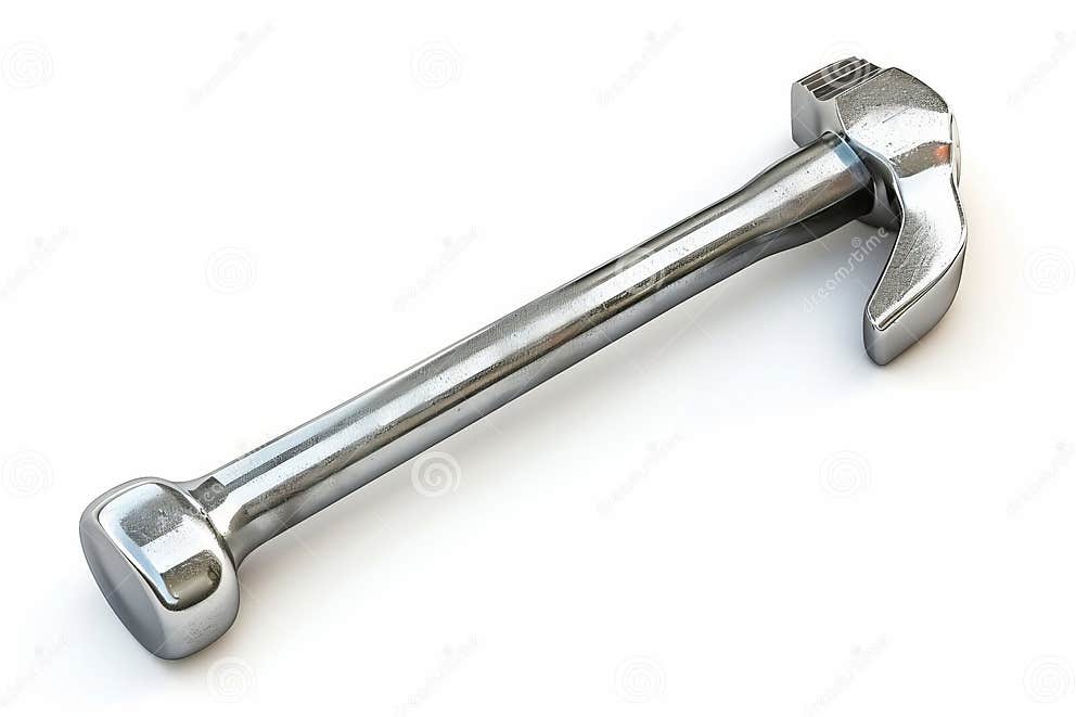 3D Render of a Shiny Silver Hammer Tool. Two-sided Design with a Flat ...