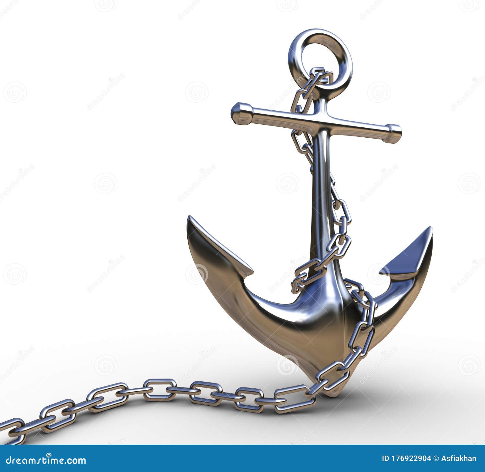 3d Render of Shiny Steel Anchor with Chrome Link Chain Stock ...