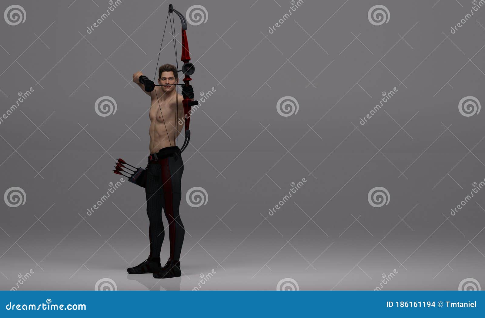 3D Render : a Shirtless Young Male Archer Pose Practicing Archery in ...