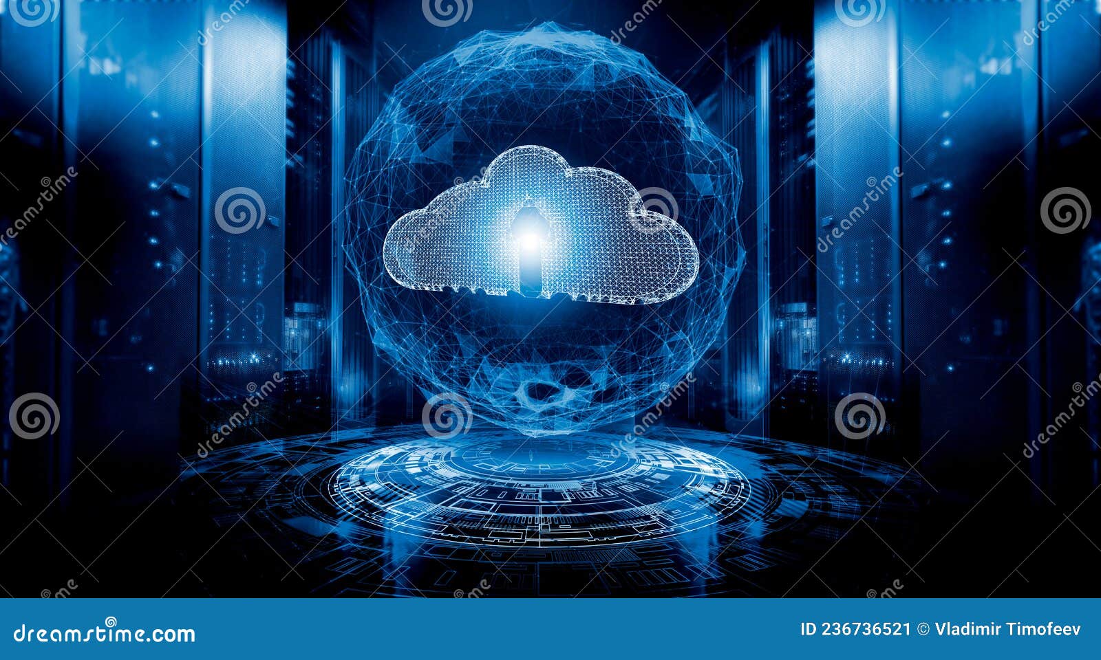 3D Render Shot of Corridor in Working Data Center Full of Rack Servers ...