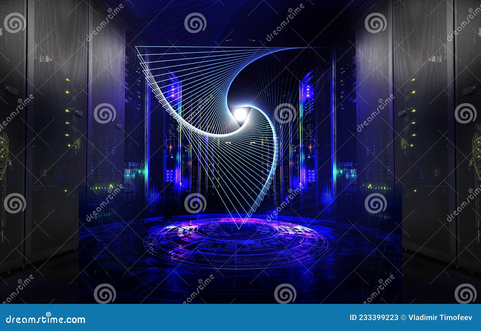 3d Render Shot of Dark Data Center with Multiple Rows of Fully ...