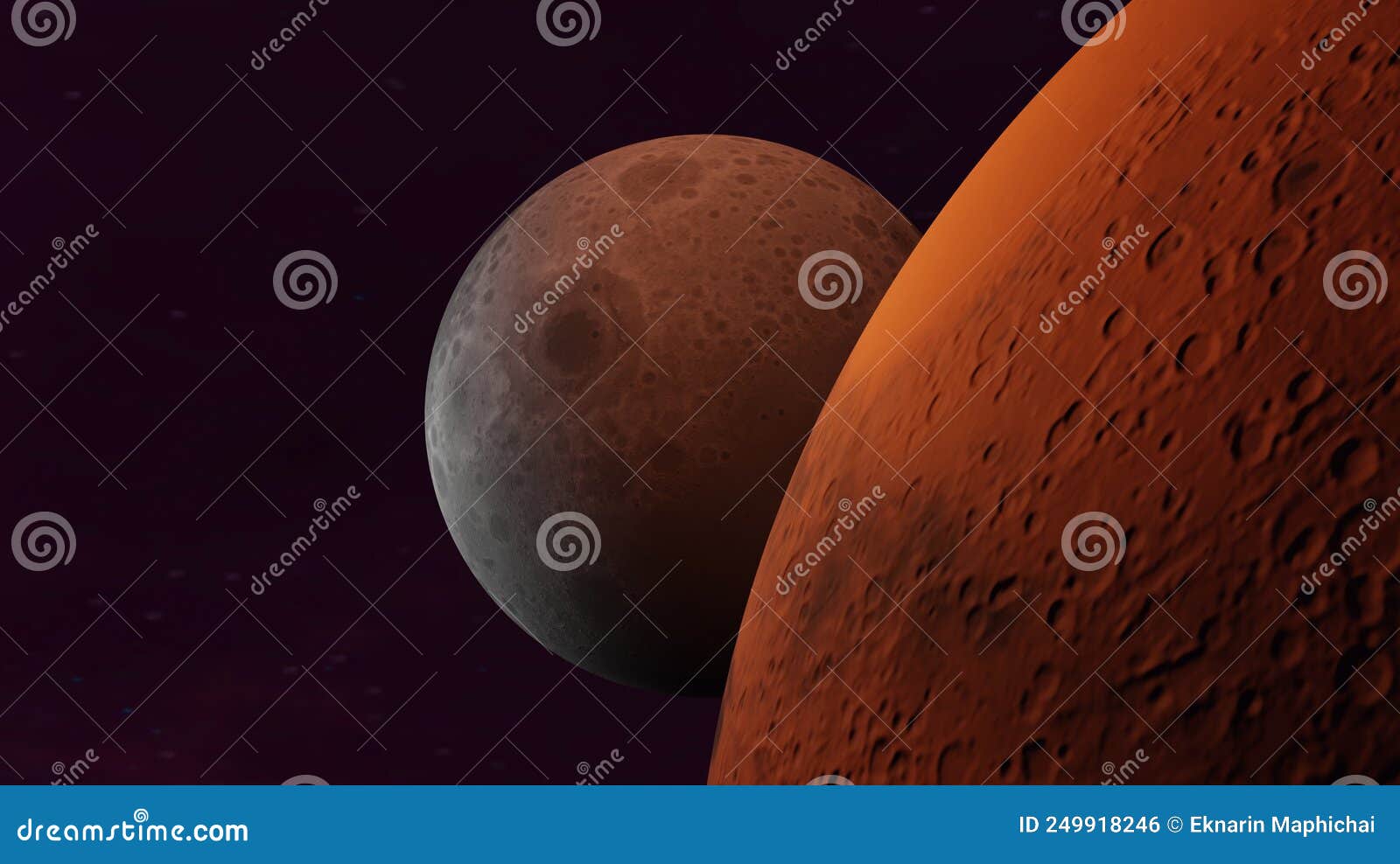 3d Render Side View the Mars Planet with Moon Stock Illustration ...