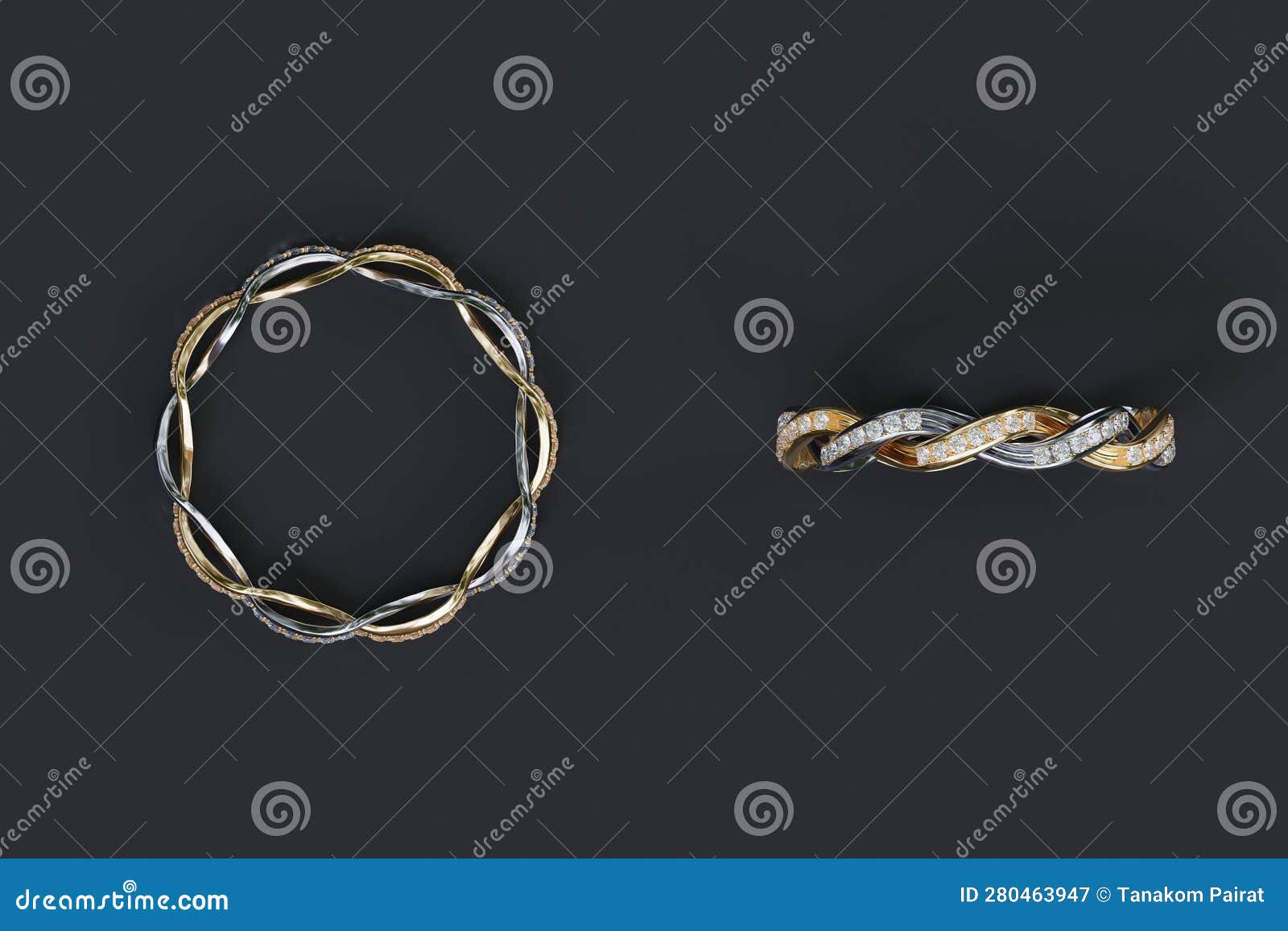 3D Side View and Top View of Twisted Rings with Diamonds Surrounding ...