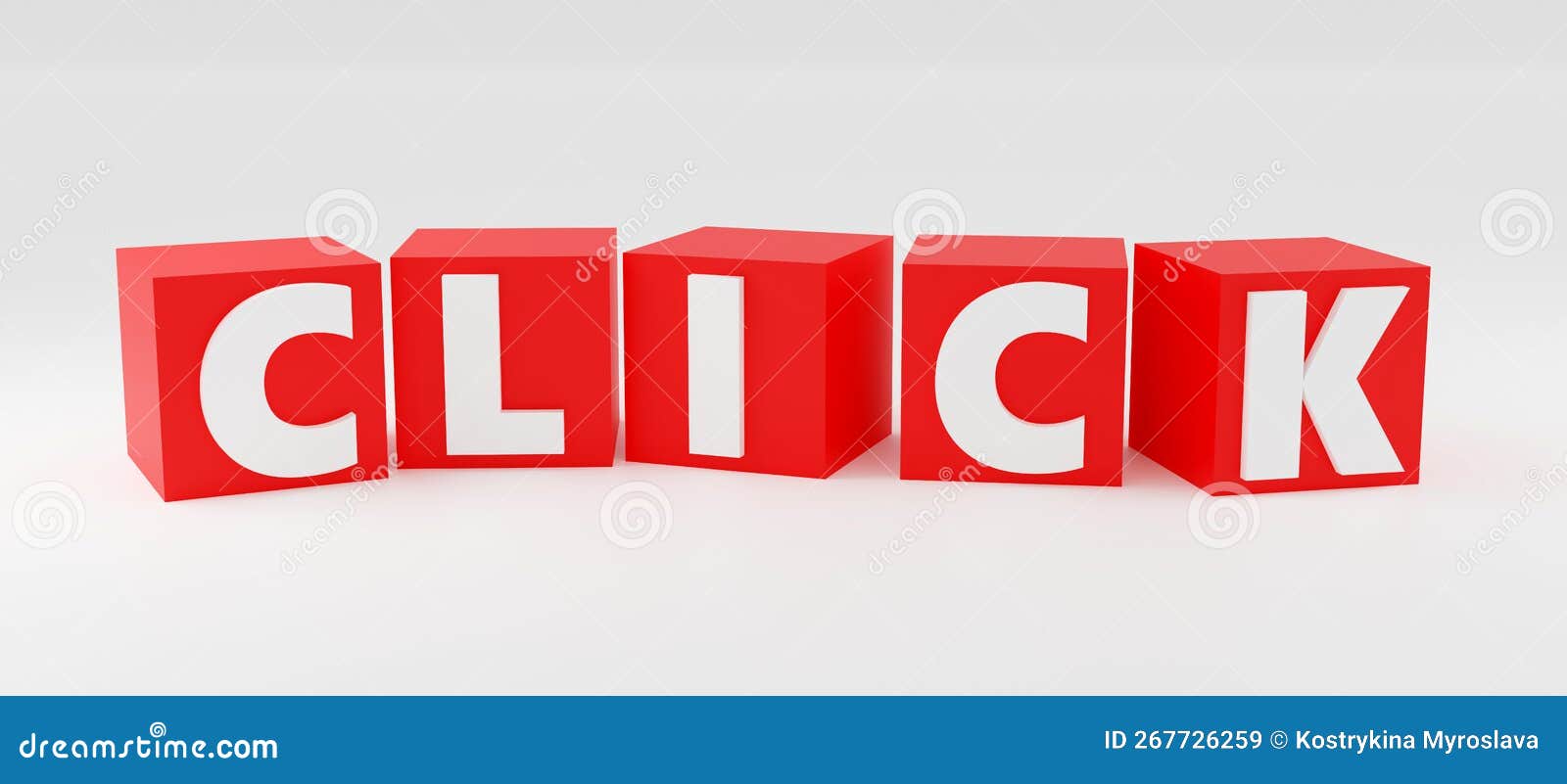 3d Render Sign Click on Red Cubes and Light Background. Simple ...