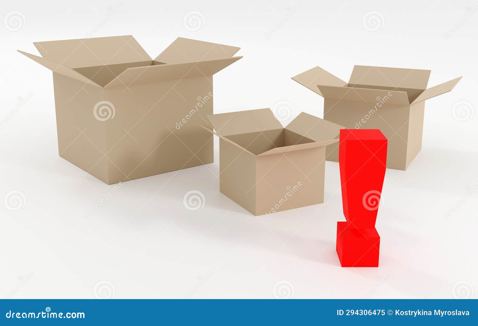 3d Render Sign Exclamation Mark Near Empty Boxes. Simple Minimalism ...