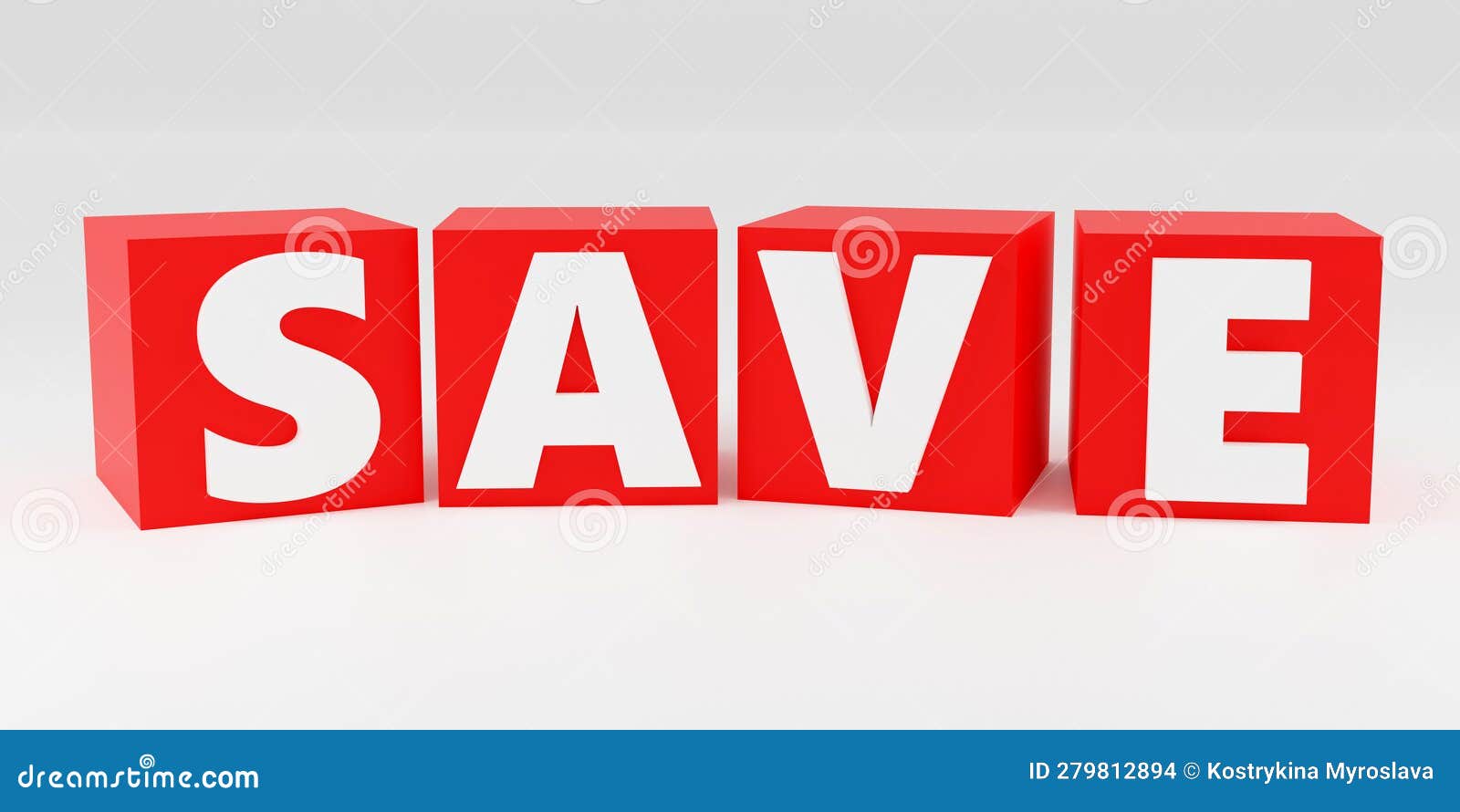 3d Render Sign Save on Red Cubes and Light Background. Simple ...