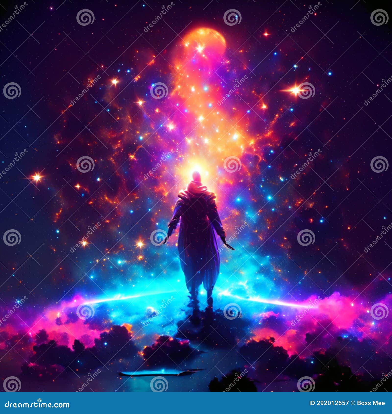 3d Render of a Silhouette of a Man Standing in Front of a Cosmic Portal ...