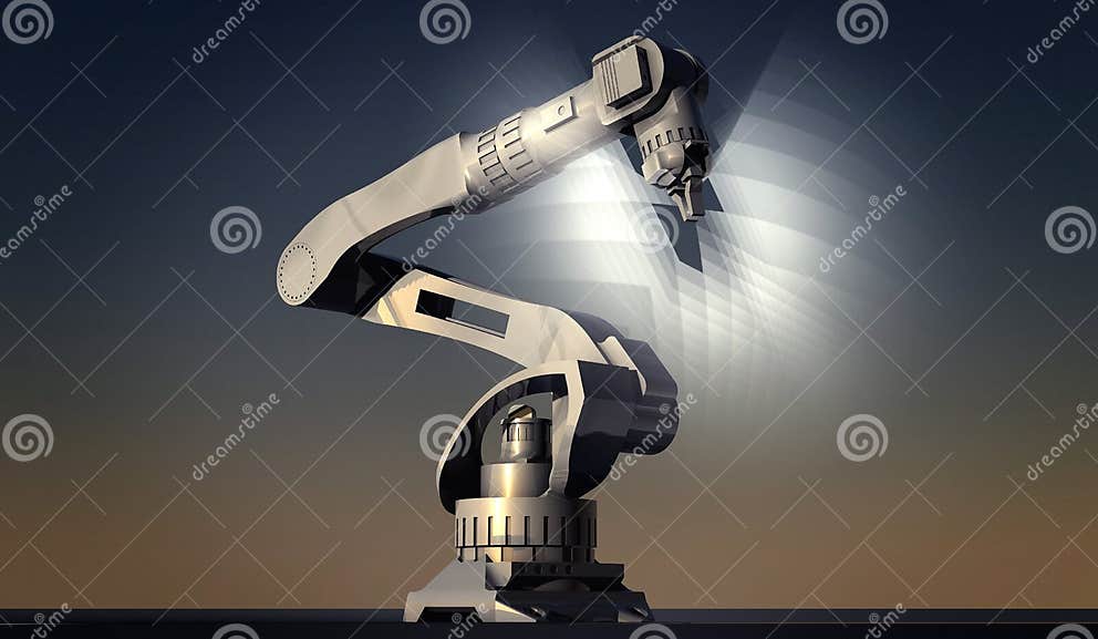 3d Render of a Silver Robotic Arm on a Bright Grey Background Stock ...