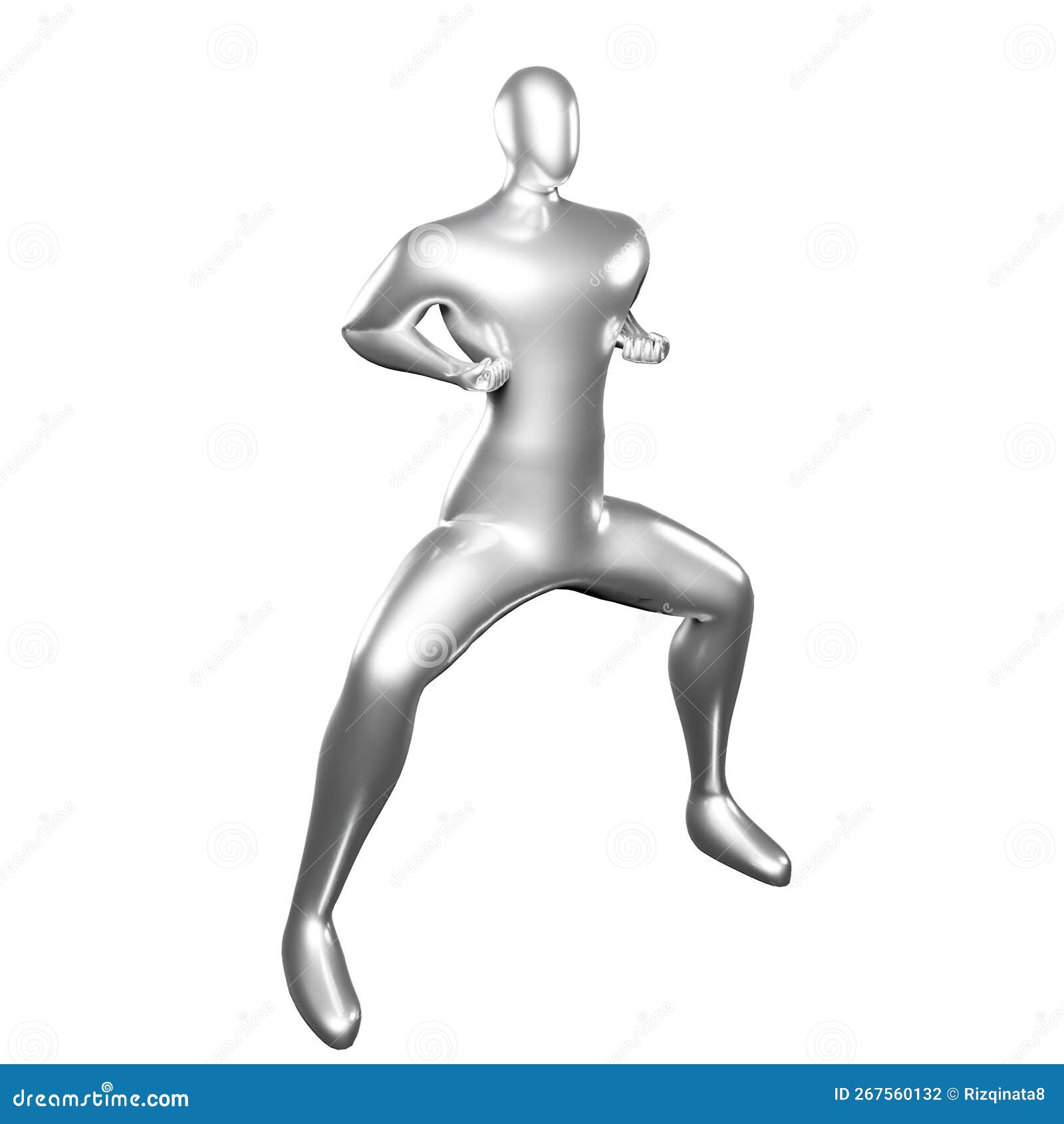 3D Render Of Silver Stickman Karate Poses With Hands Beside Chest - A ...