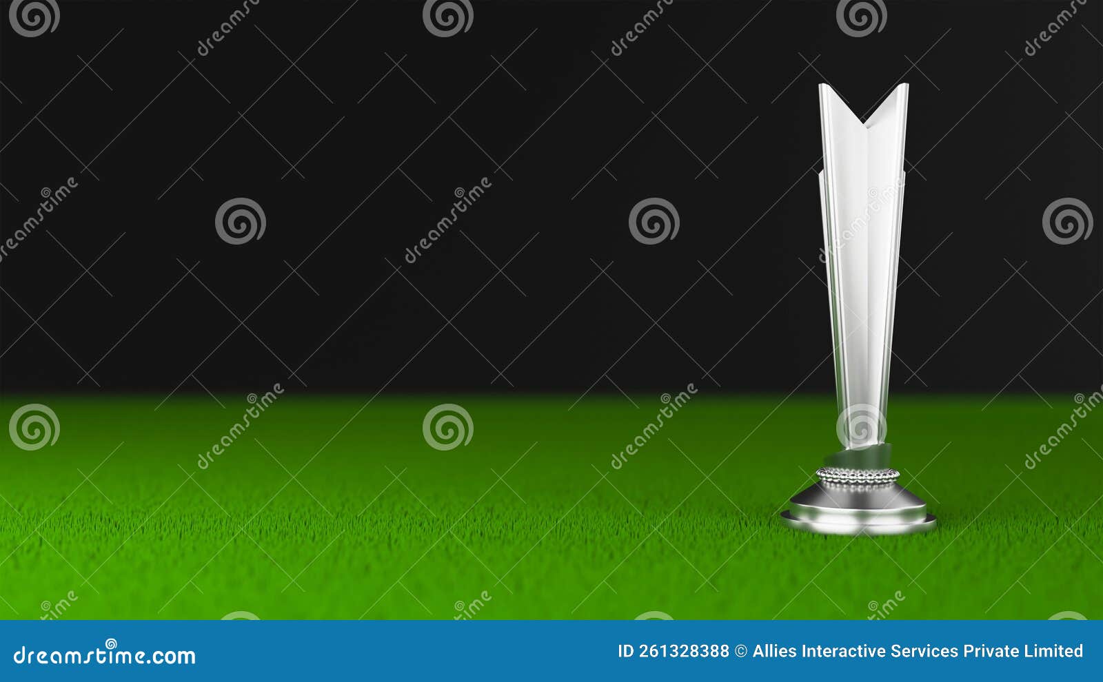3D Render Silver Winner Trophy Cup on Black and Green Grass Background ...