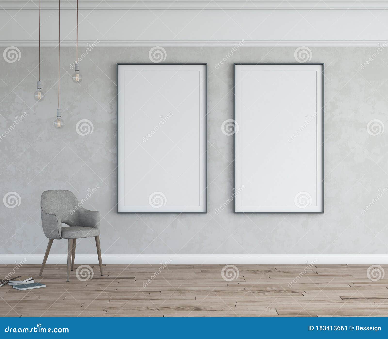 3d Render of Simple Interior with Mock Up Frames. Stock Illustration ...