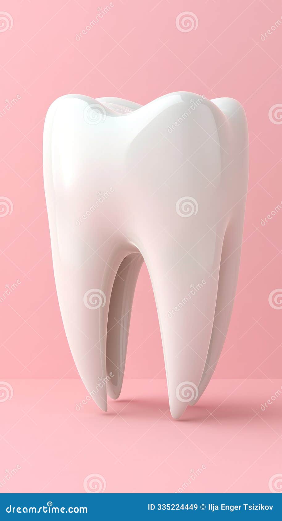 3D Render of a Single White Tooth Model on a Pastel Pink Background ...