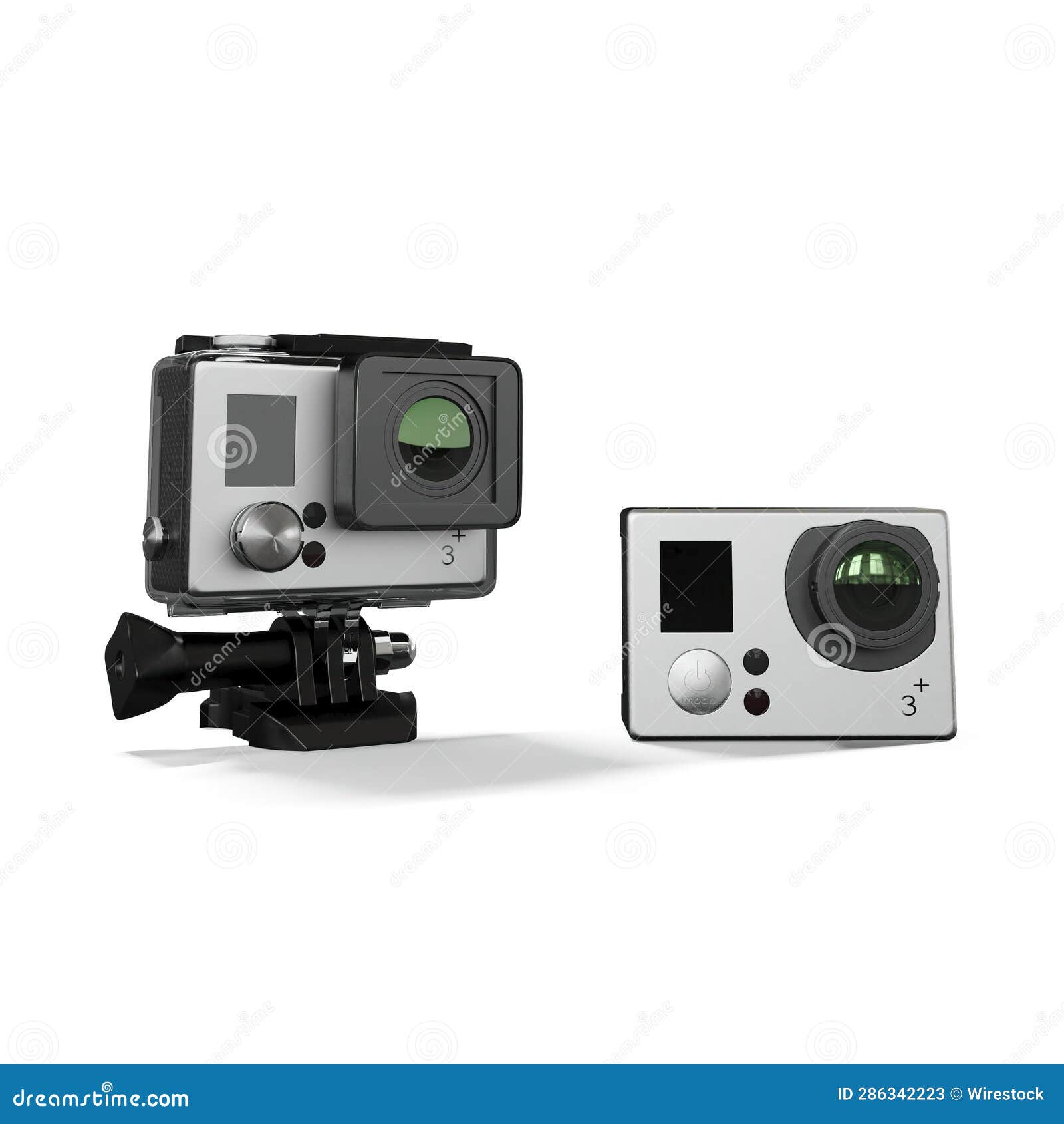 3D Render of Small Gray Action Cameras on a White Background Stock ...