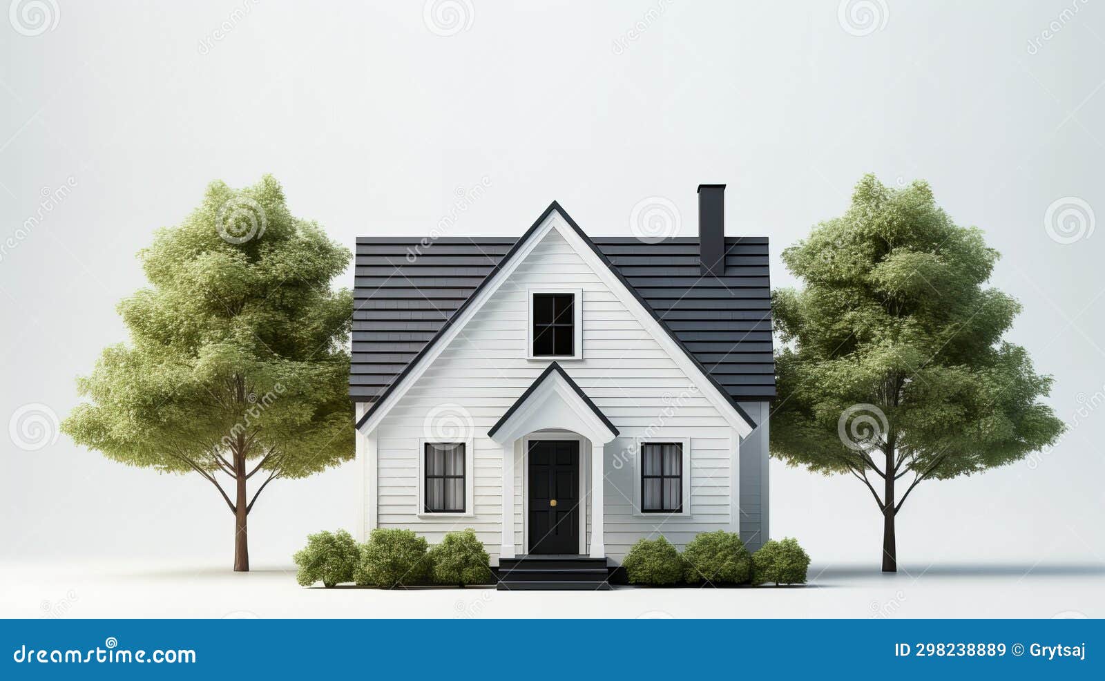 3d Render of a Small House with a Black Roof on a White Background ...