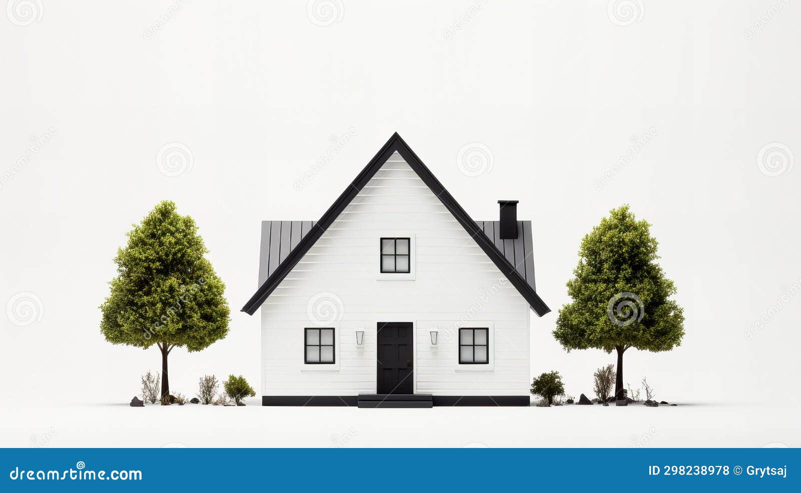 3d Render of a Small House with a Black Roof on a White Background ...