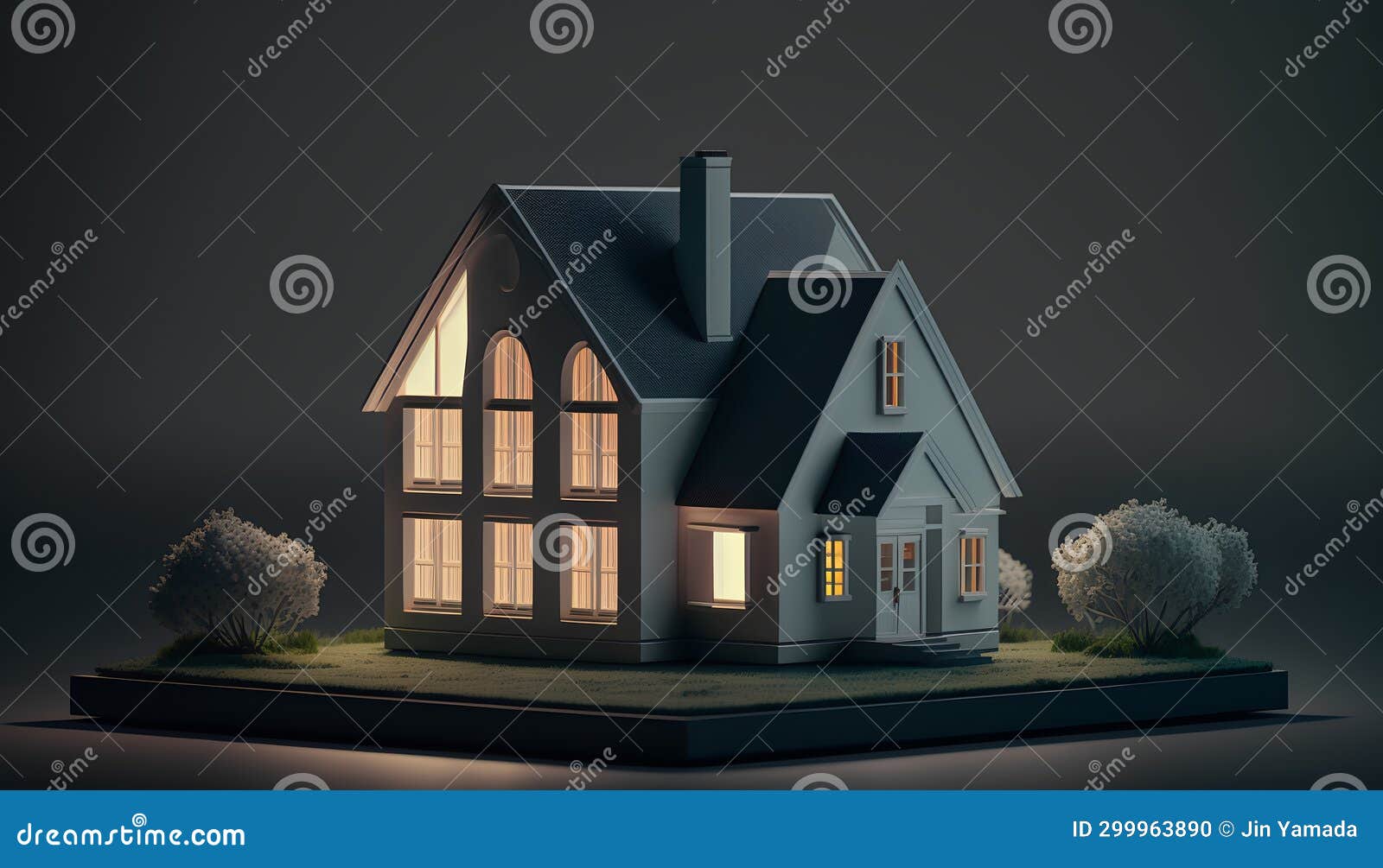3d Render of a Small House on a Dark Background with Trees Stock ...