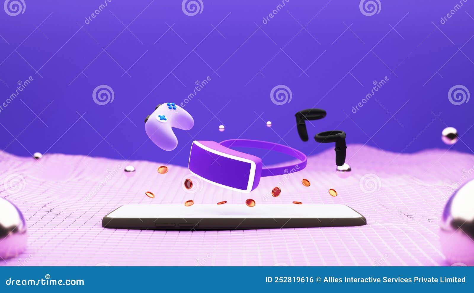 3D Render of Smartphone with Blank Screen, VR, Game Pad, Controller ...