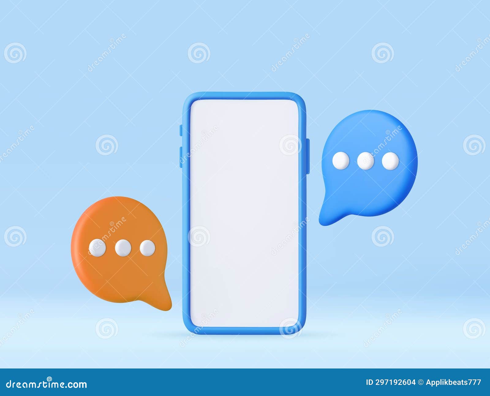3D Render Smartphone with Floating Chat Stock Illustration ...