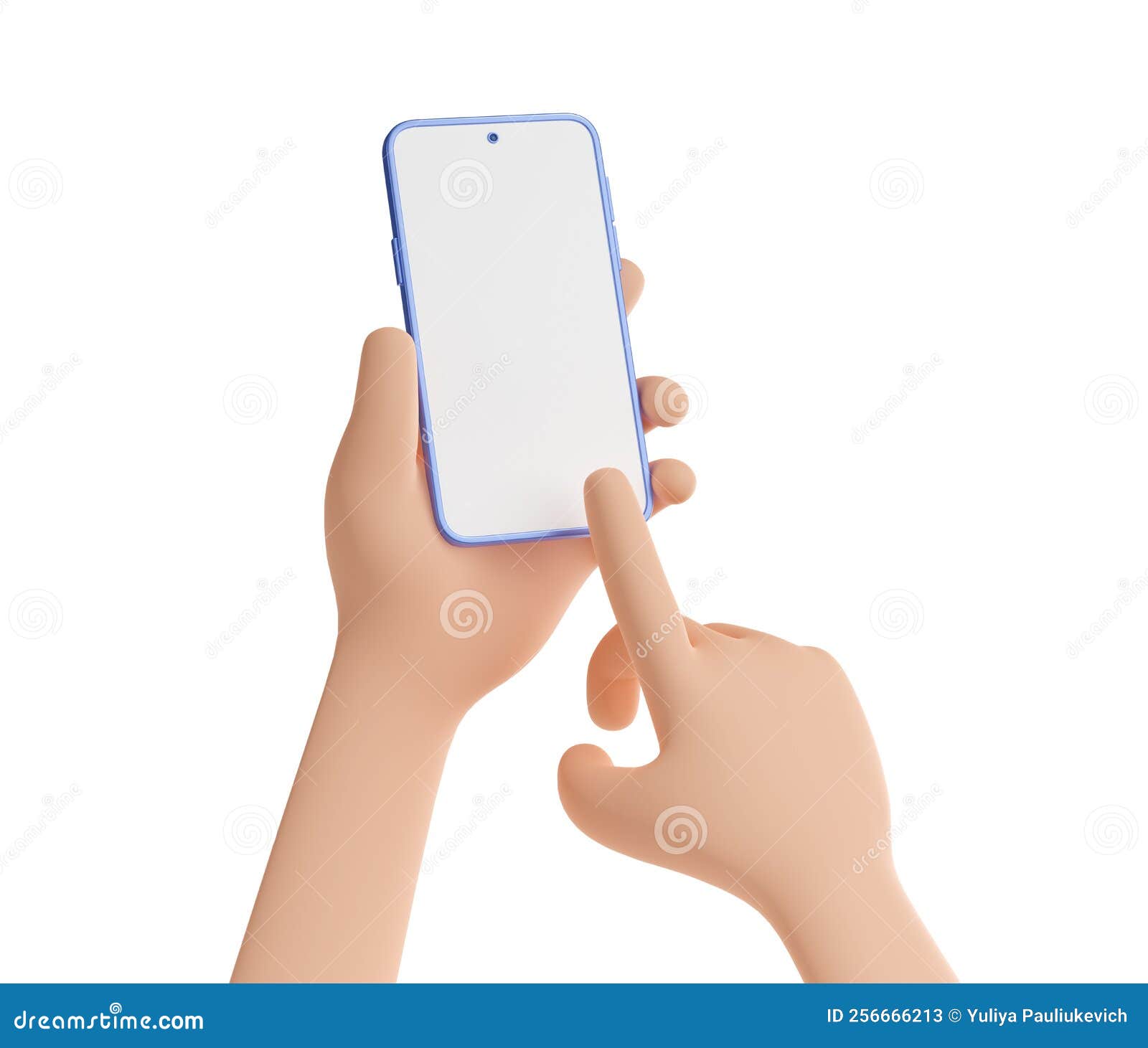 3d Render Smartphone in Hand with Finger on Screen Stock Illustration ...