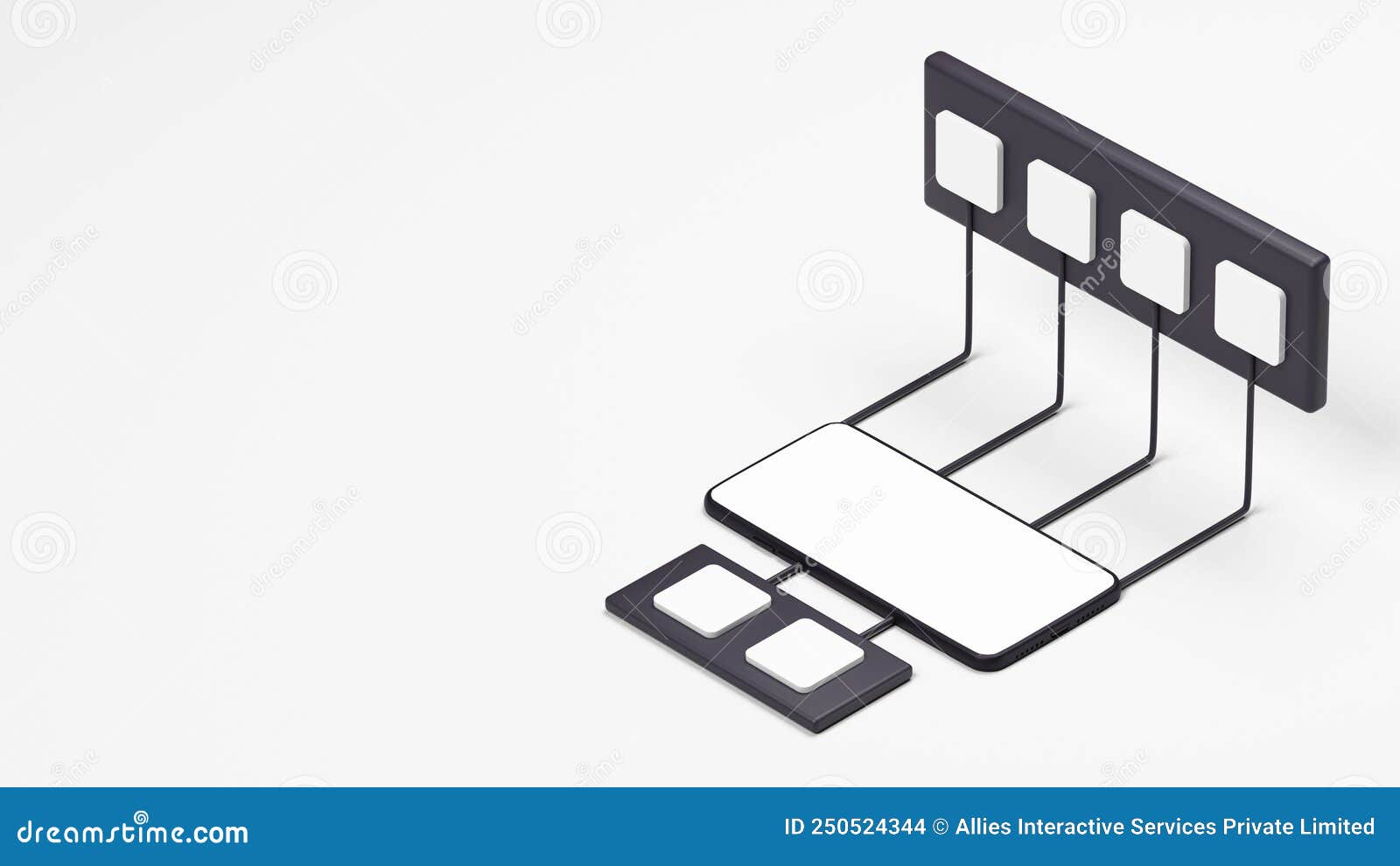 3D Render of Smartphone Screen with Showing Various Thumbnails on White ...