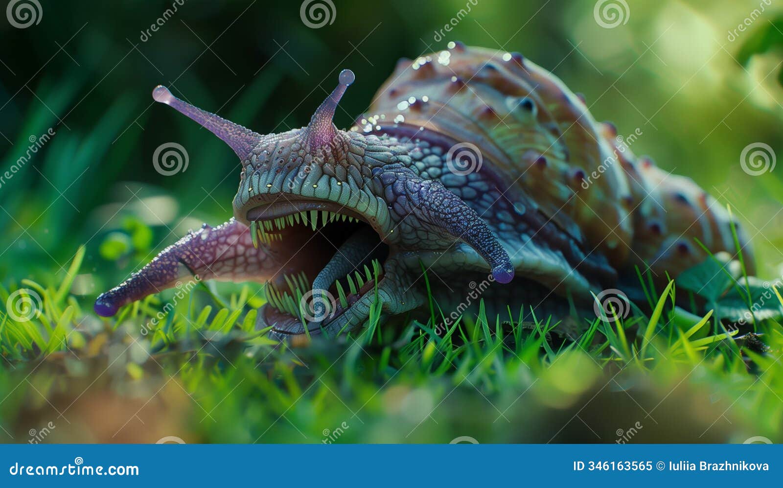3D Render of a Snail with Sharp Teeth Crawling on Grass, Fantasy ...
