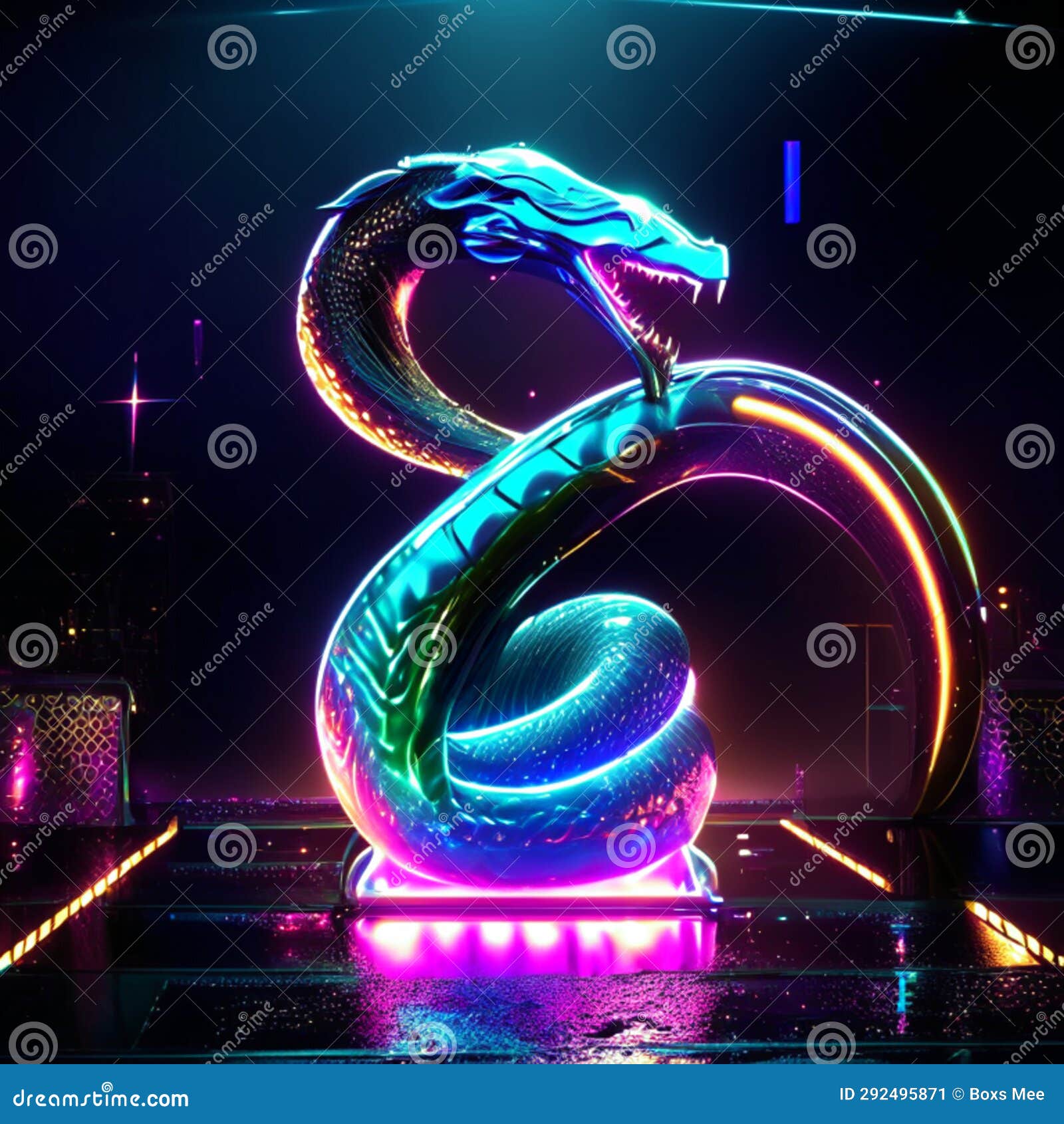 3d Render of a Snake in Neon Light on a Dark Background Generative AI ...