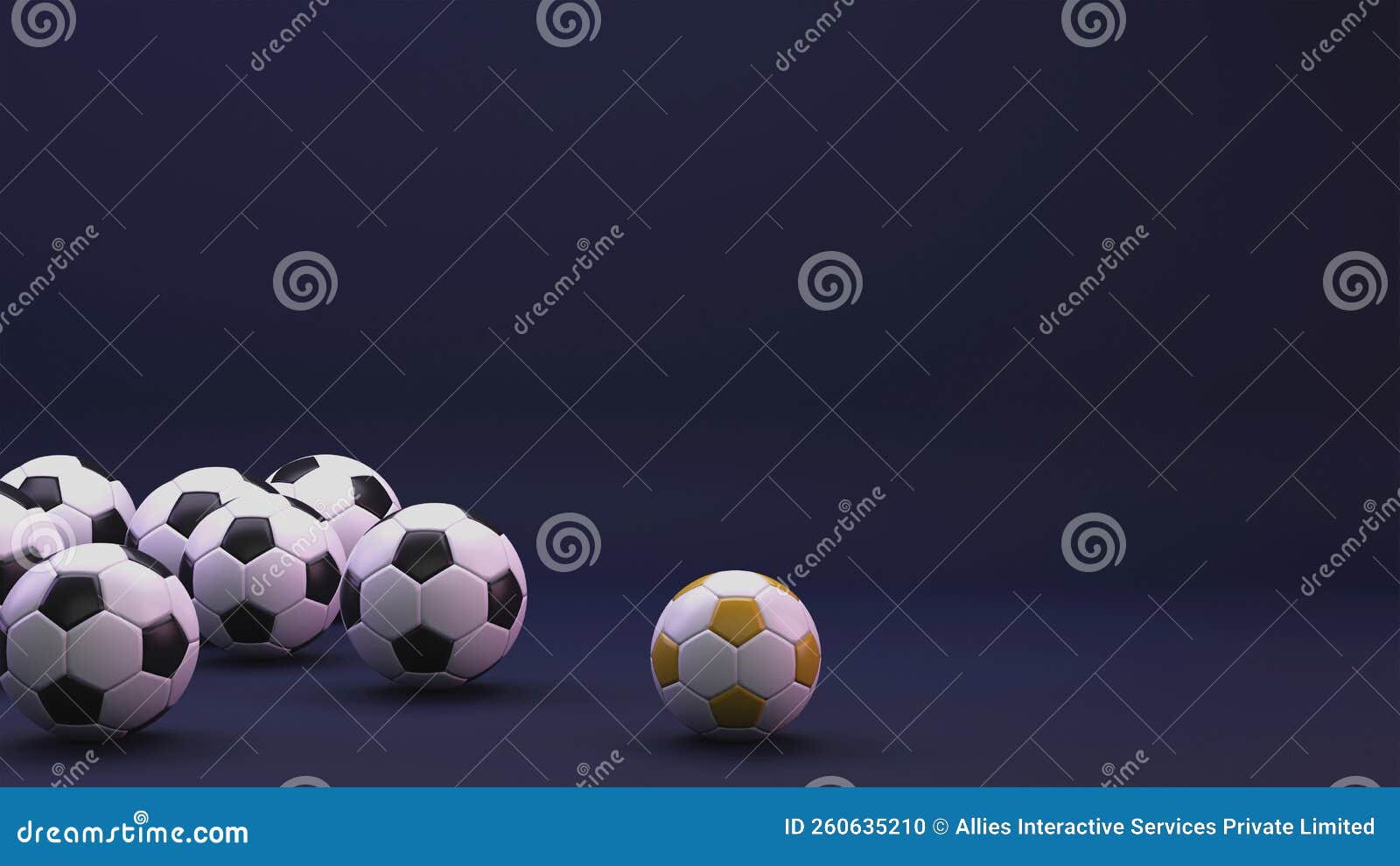 3D Render Soccer Balls on Blue Background and Copy Stock Illustration ...