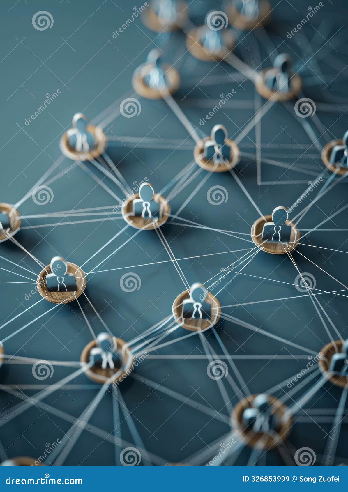 3D Render of Social Network with Connected User Icons on Grey ...