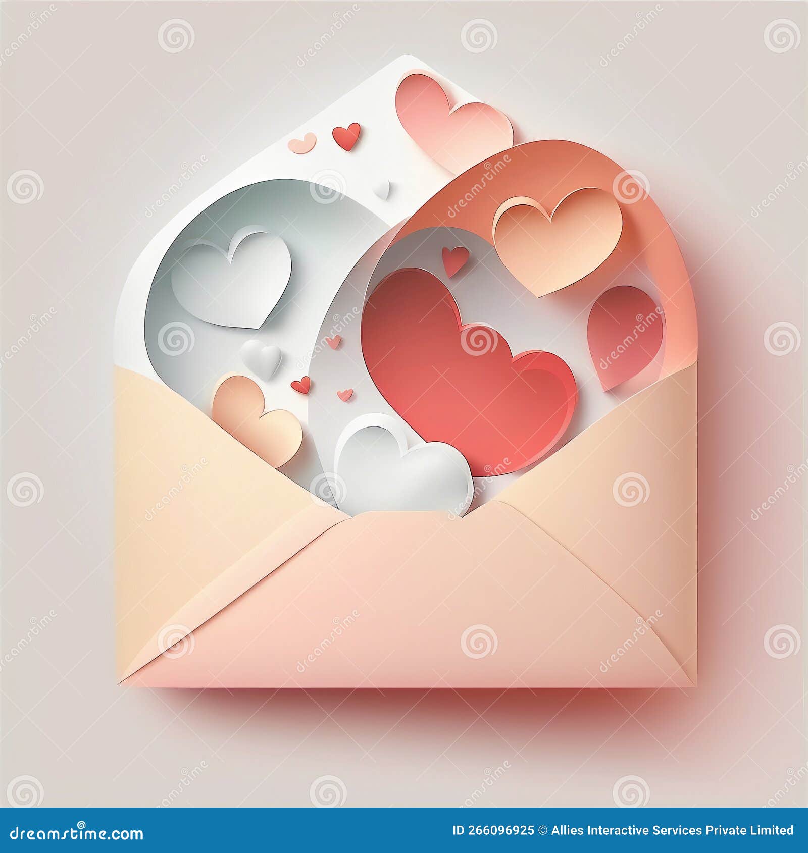 3D Render of Soft Color Paper Hearts Inside Envelope Stock Illustration ...