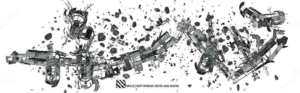Derelict Remains of Spacecraft Floating in Space Stock Illustration ...