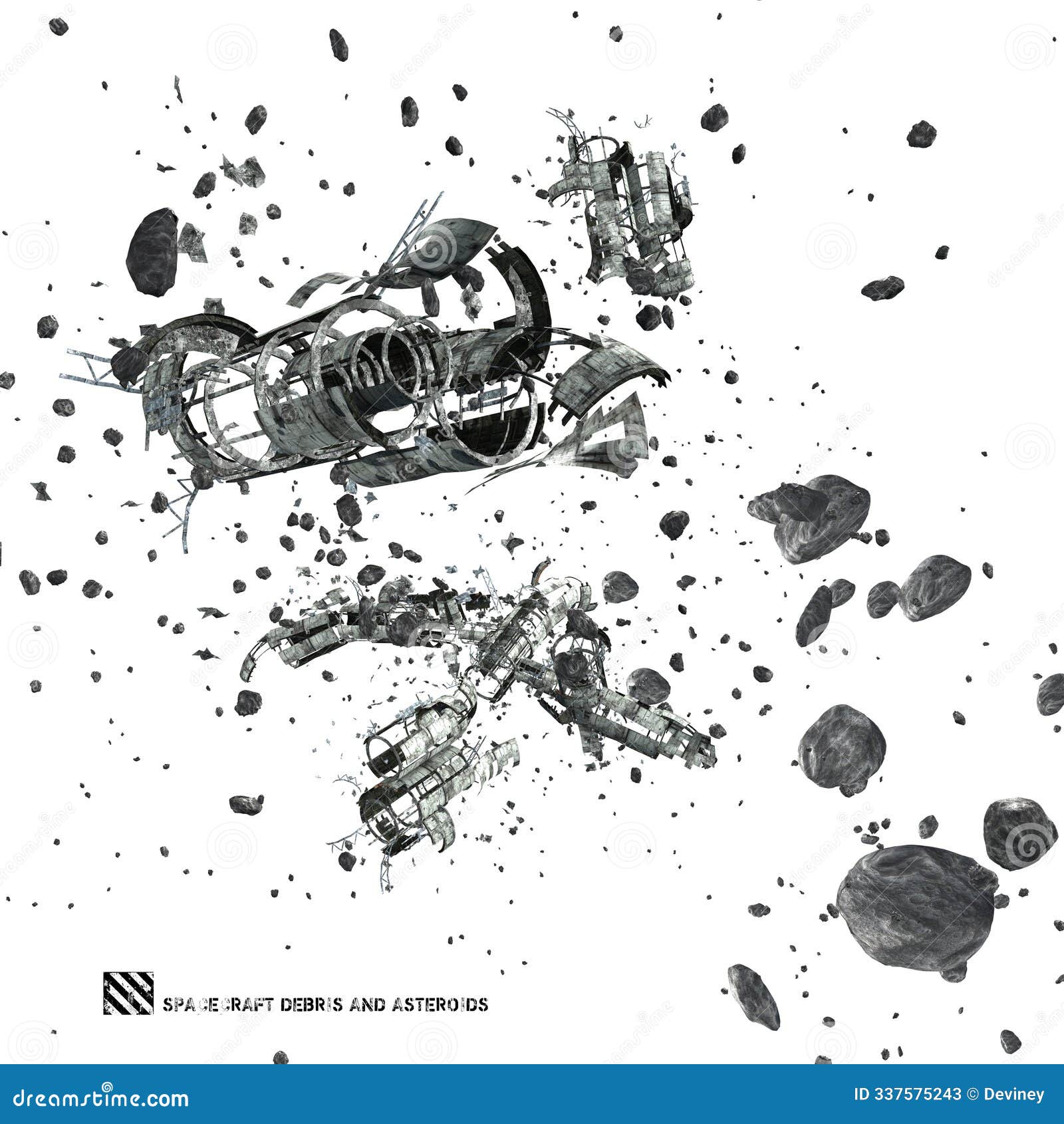 3D Render of Spacecraft Debis and Asteroids Isolated Illustration Stock ...