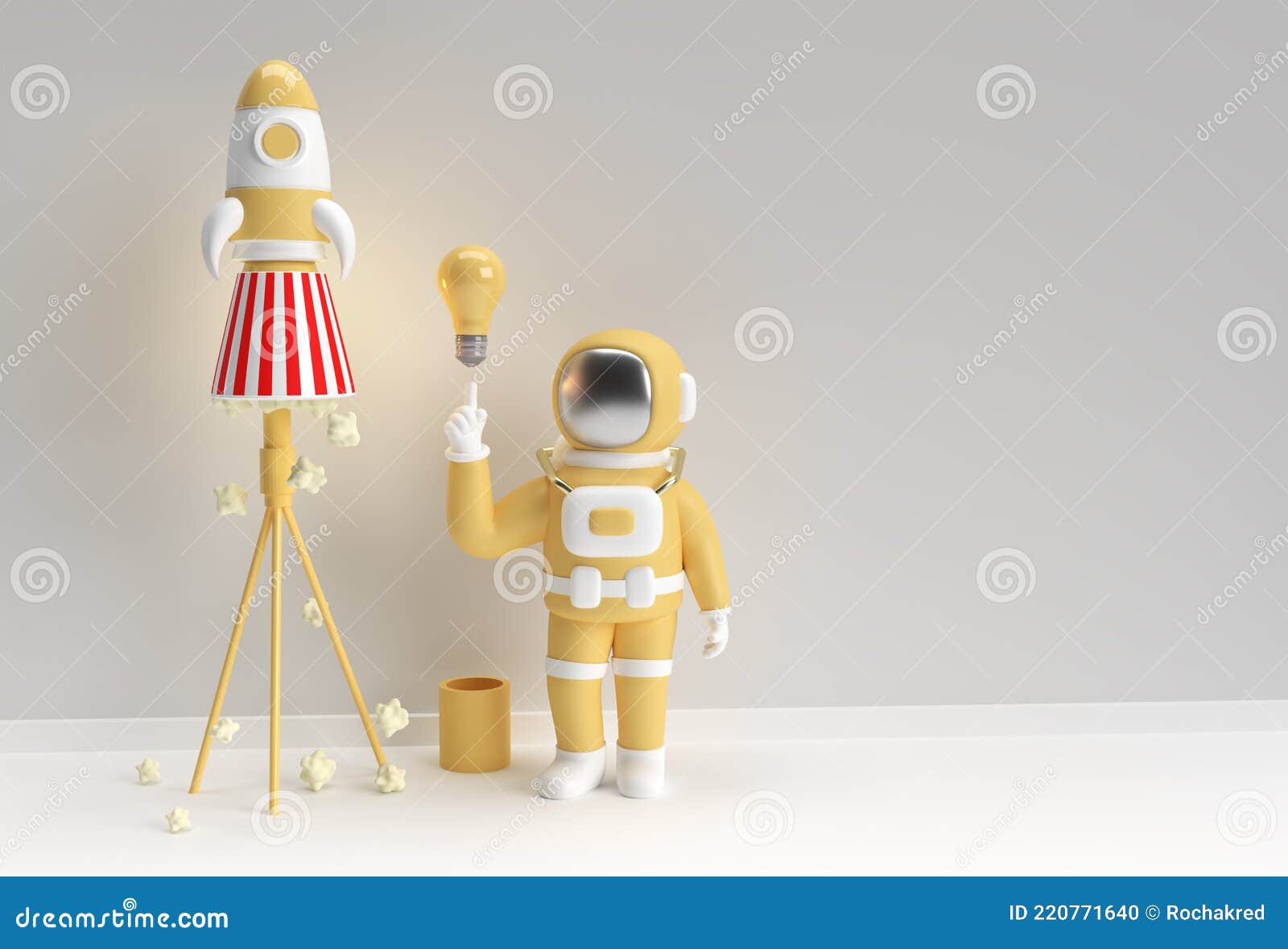 3d Render Spaceman Astronaut Hand Pointing Finger Light Idea Bulb ...