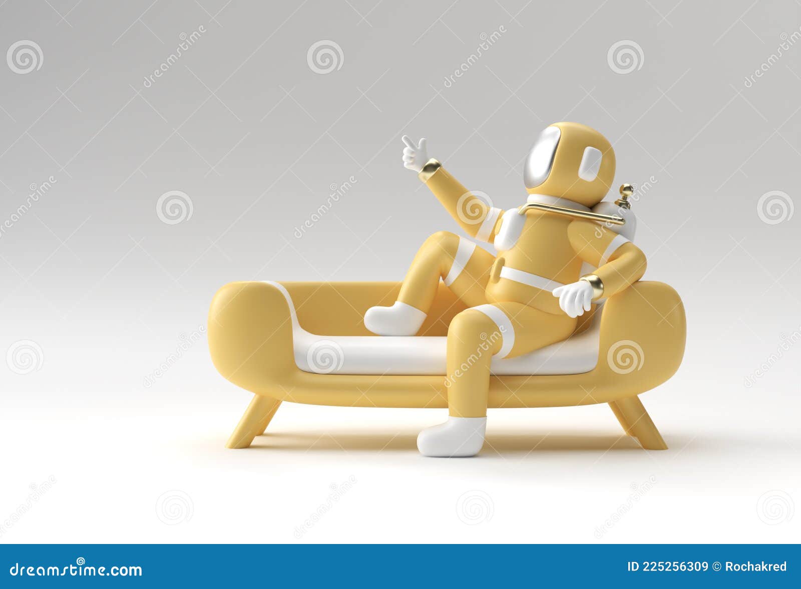 3d Render Spaceman Astronaut Sitting on Sofa with Flying Rocket 3d ...