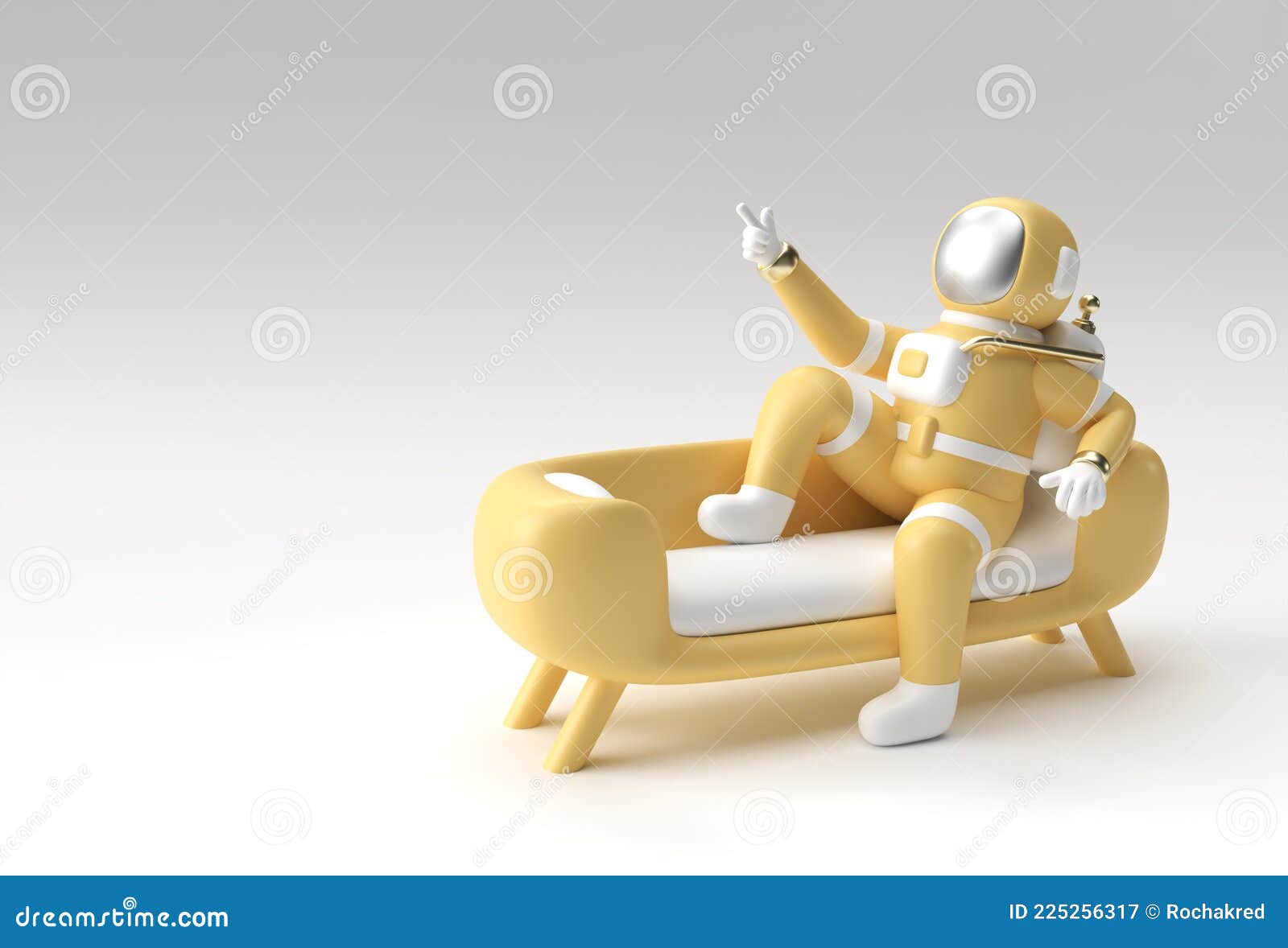 3d Render Spaceman Astronaut Sitting on Sofa with Flying Rocket 3d ...