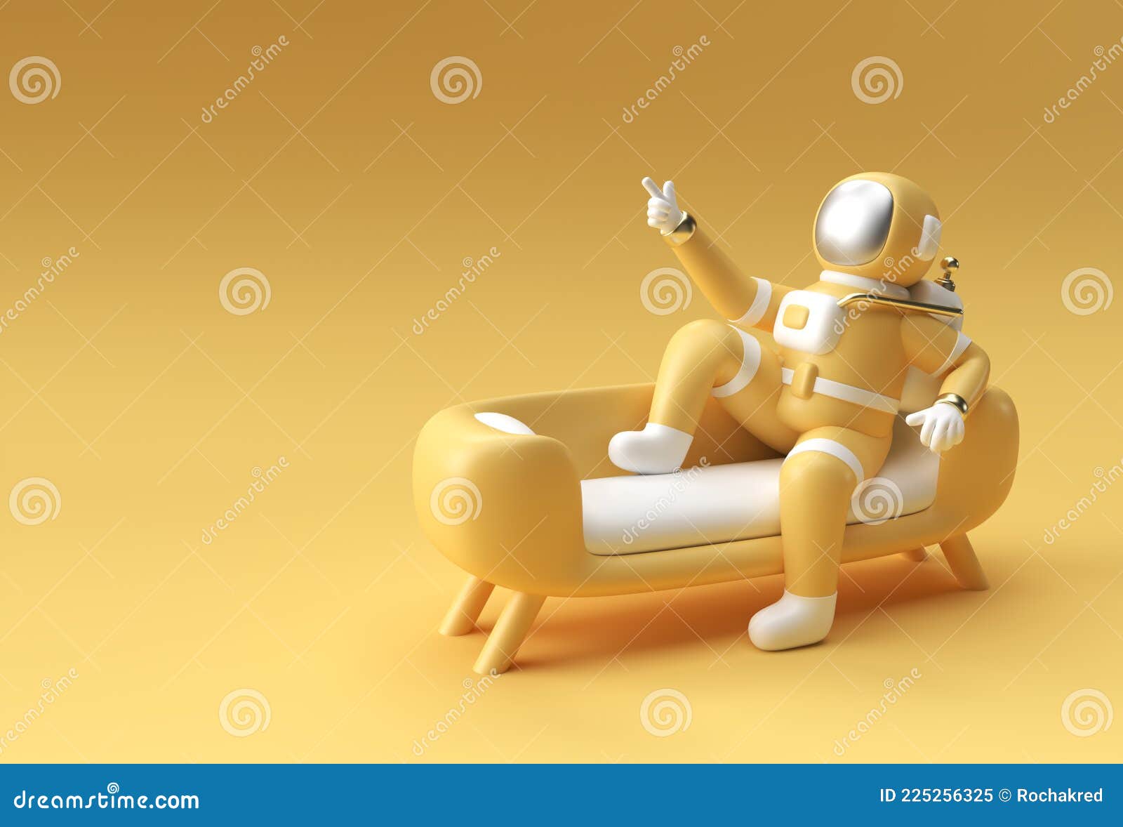 3d Render Spaceman Astronaut Sitting on Sofa with Flying Rocket 3d ...