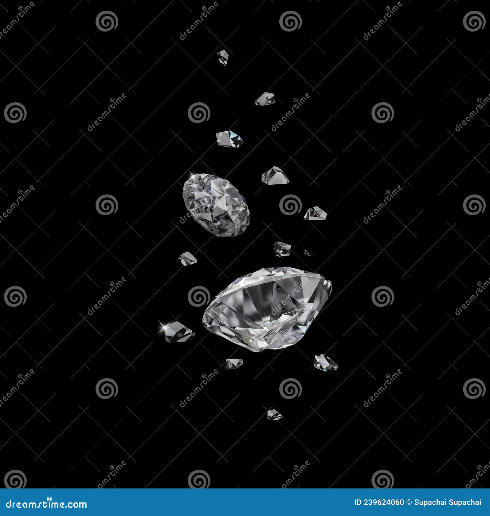 3d Render, Sparkling Diamond Broken Stock Illustration - Illustration ...