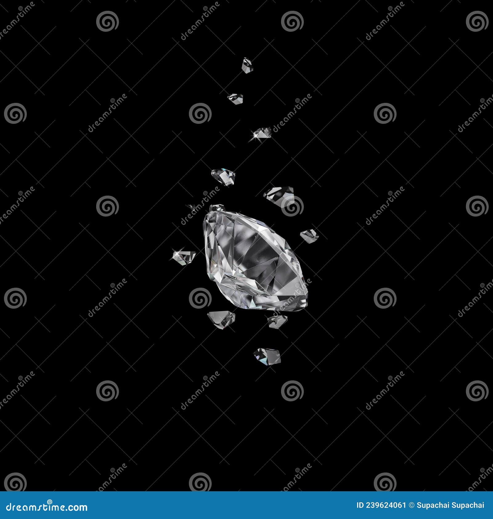 3d Render, Sparkling Diamond Broken Stock Illustration - Illustration ...