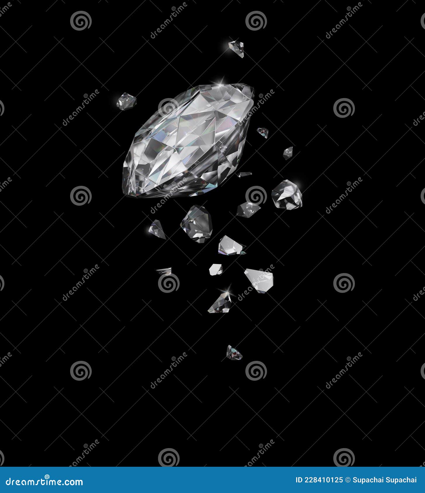 3d Render, Sparkling Diamond Broken Stock Illustration - Illustration ...
