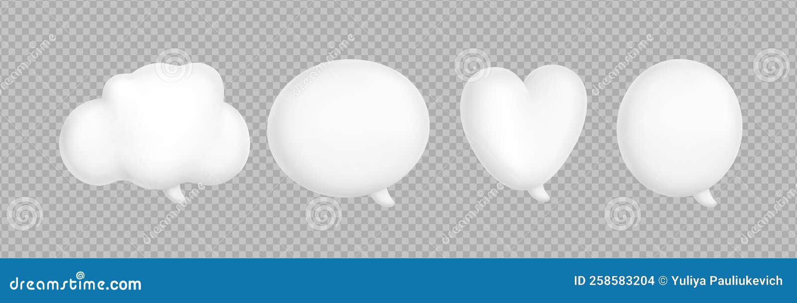 3d Render Speech Bubbles, Cloud, Heart, Round Stock Vector ...