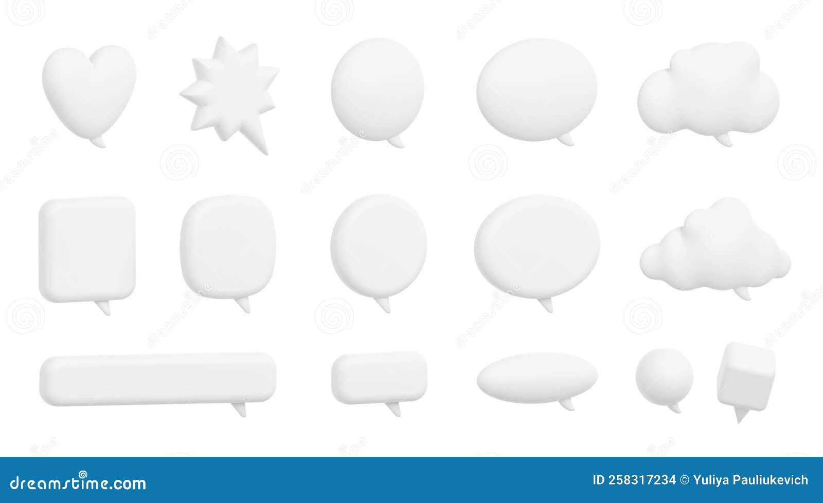 3d Render Speech Bubbles, Isolated Blank Messages Stock Illustration ...