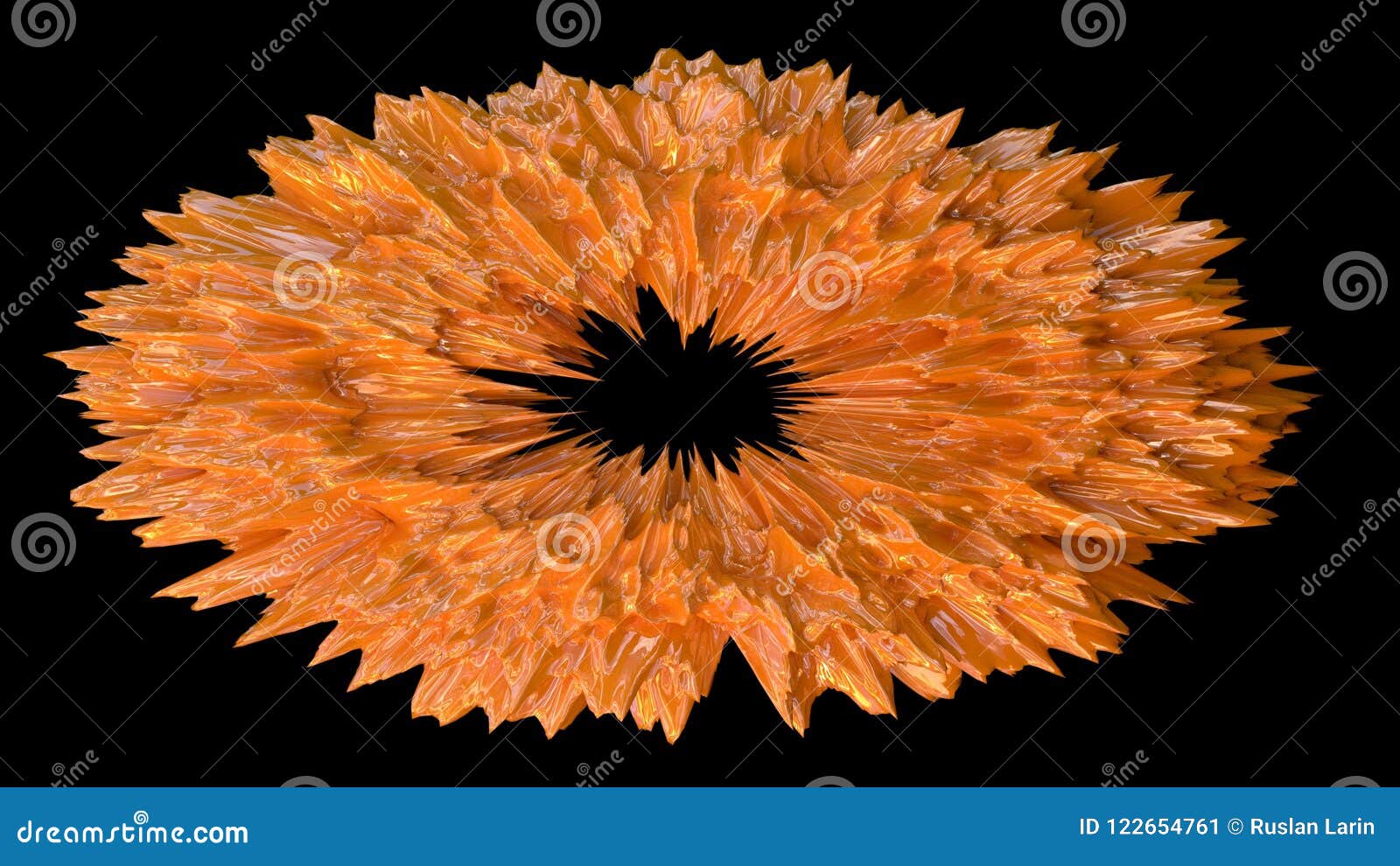Orange Abstract Oval Spiky Decoration in Black Background. 3D Render ...