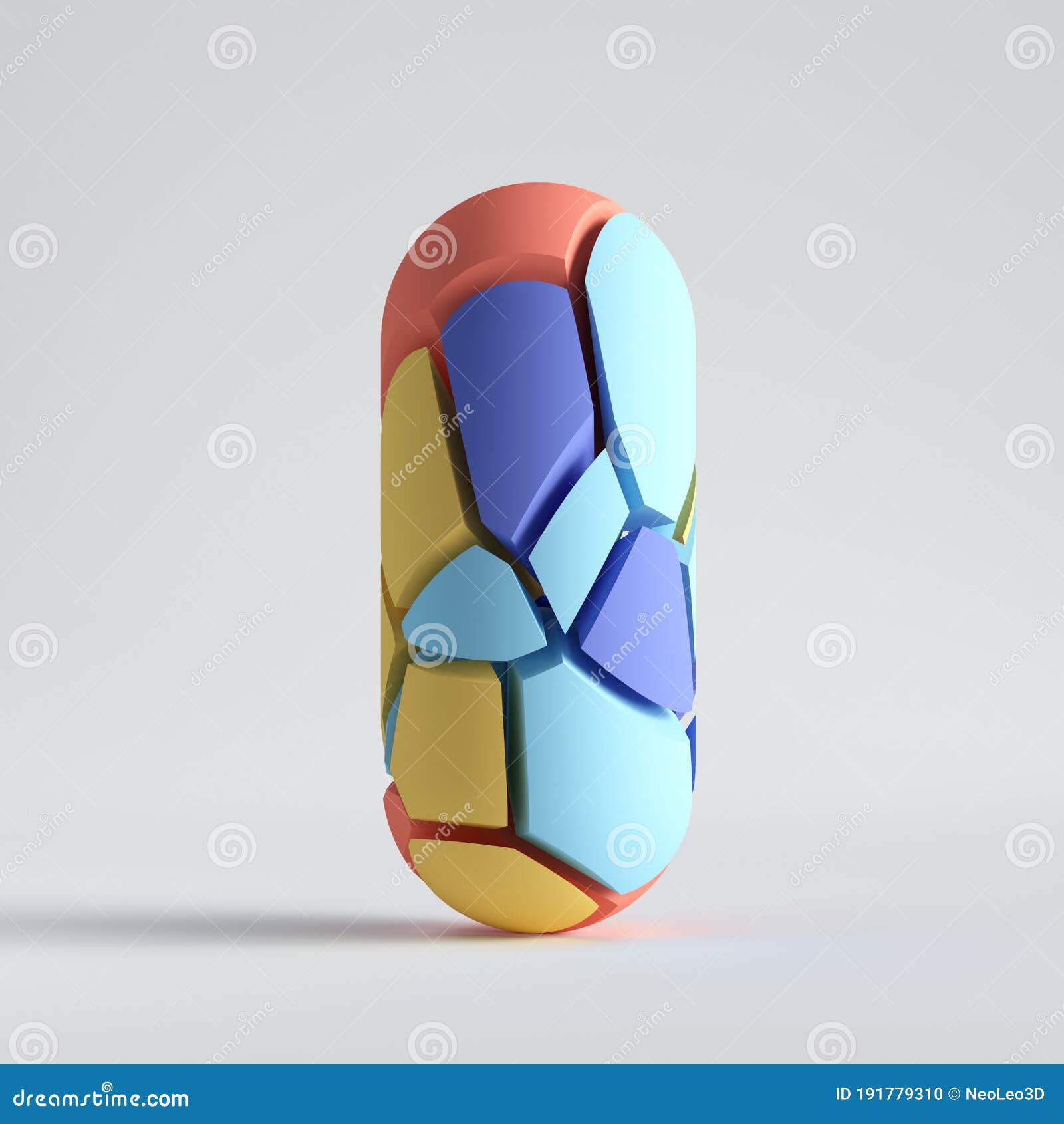 3d Render. Split Geometric Object Isolated on White Background Stock ...