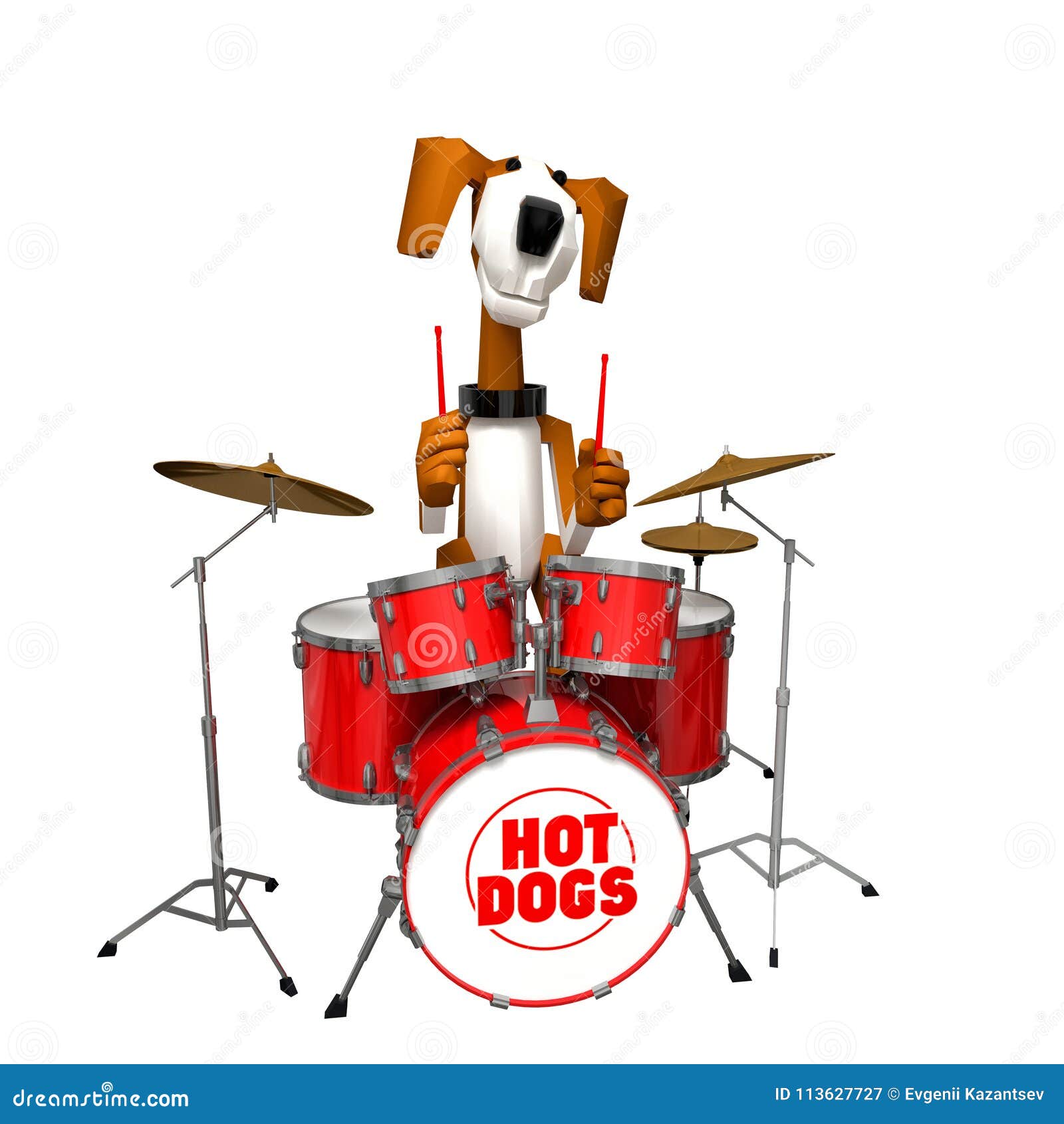 3d Render Spotted Cute Dog Playing the Drum Stock Illustration ...